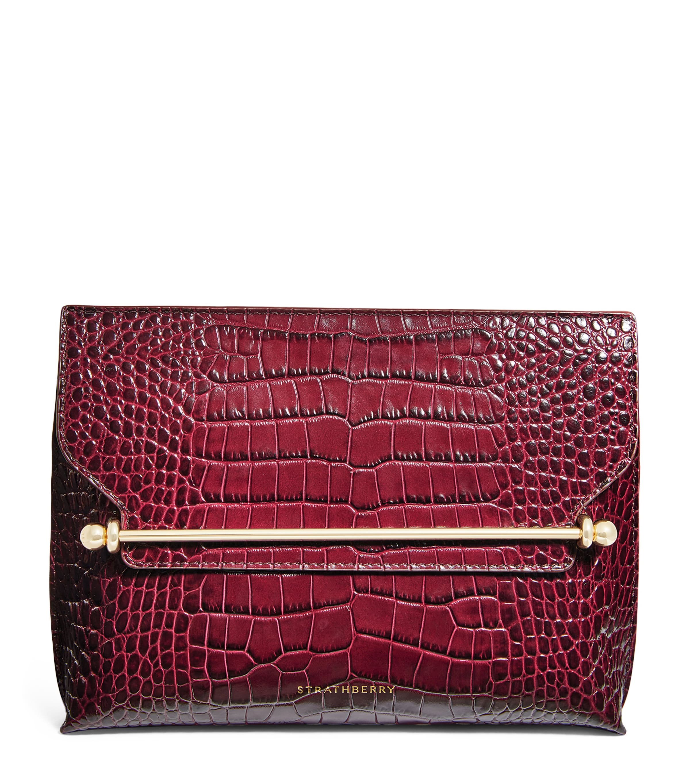Strathberry Burgundy Croc-Embossed Leather Stylist Clutch Bag | Harrods RS