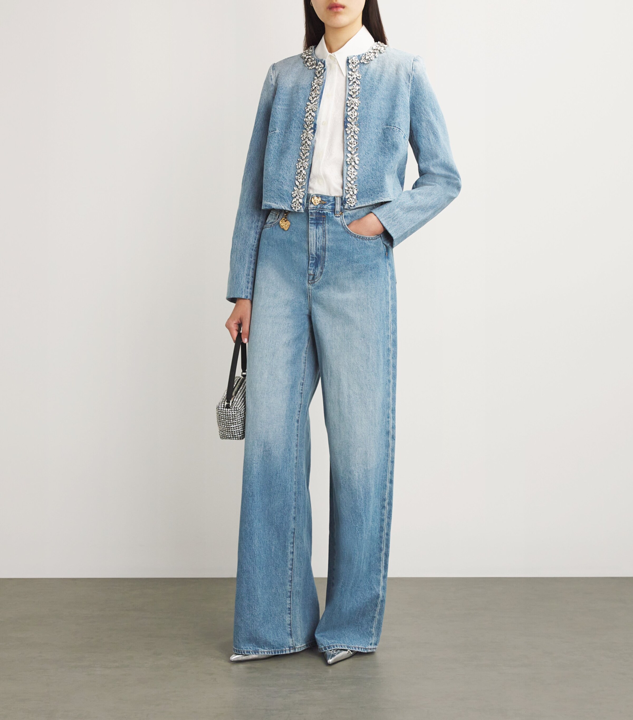 Zimmermann Blue Crystal-Embellished Denim Jacket | Harrods UK