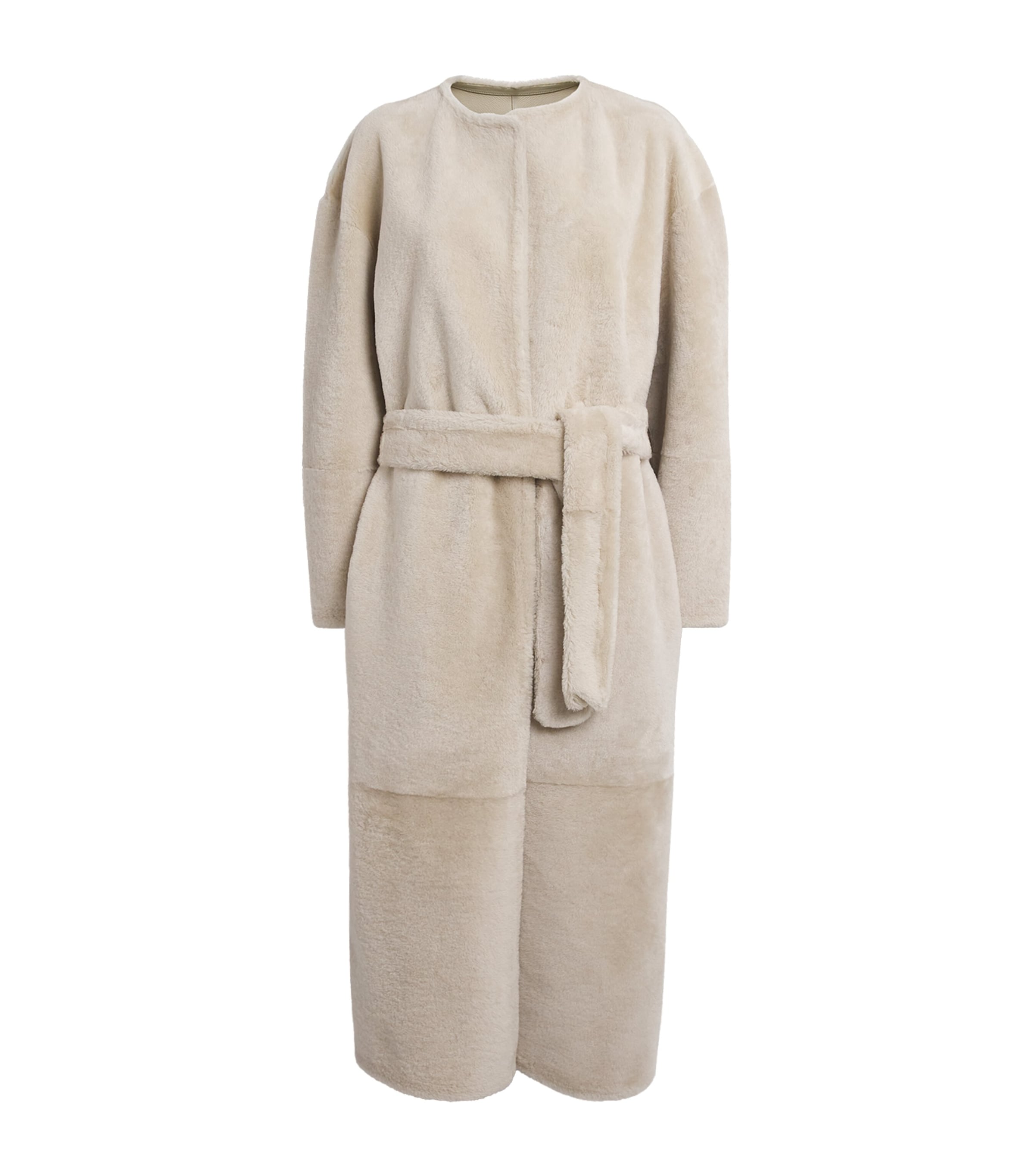 Almada Label Ivory Shearling Shea Belted Coat | Harrods UK