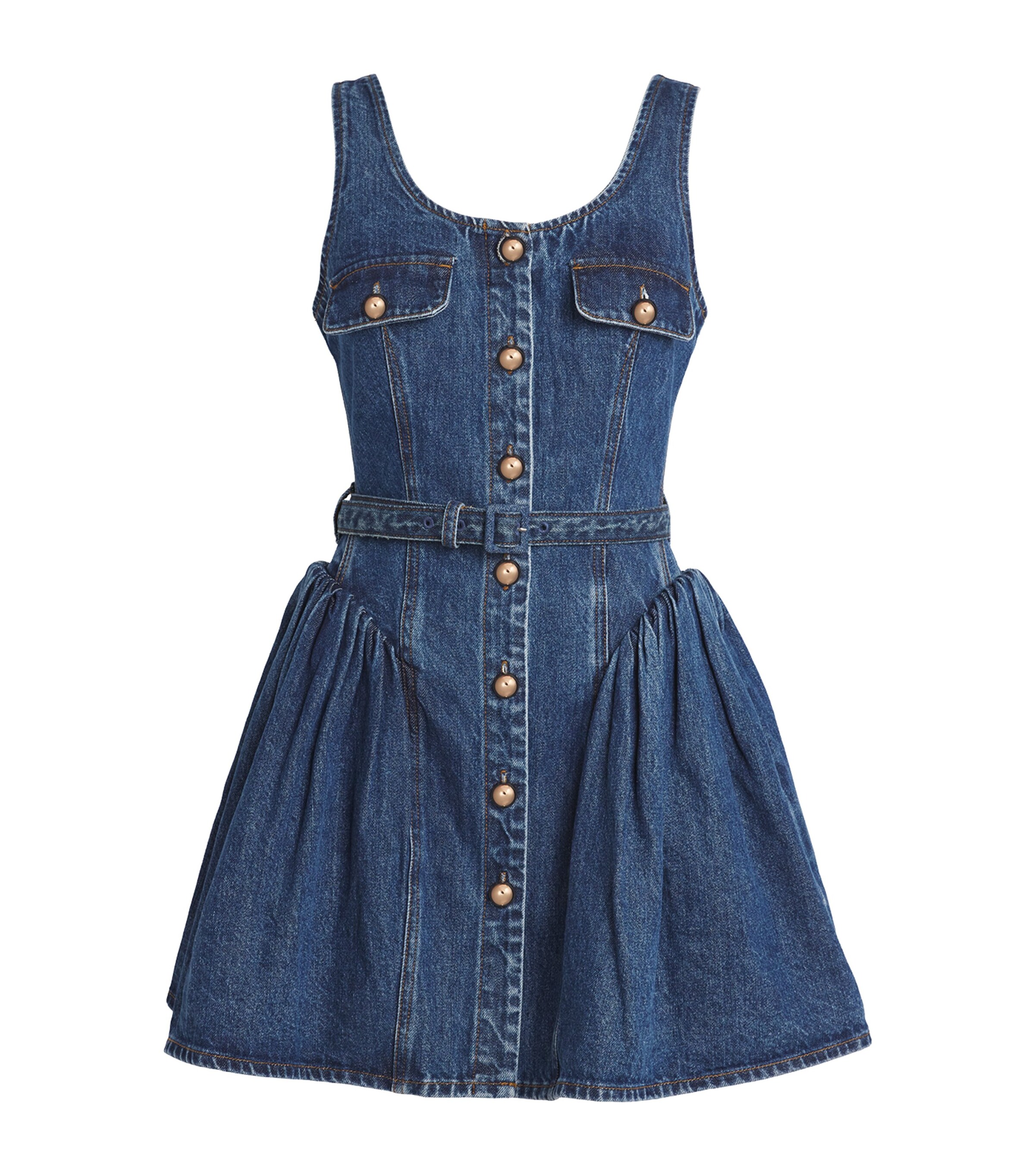 Self-Portrait Flared Denim Mini Dress | Harrods US