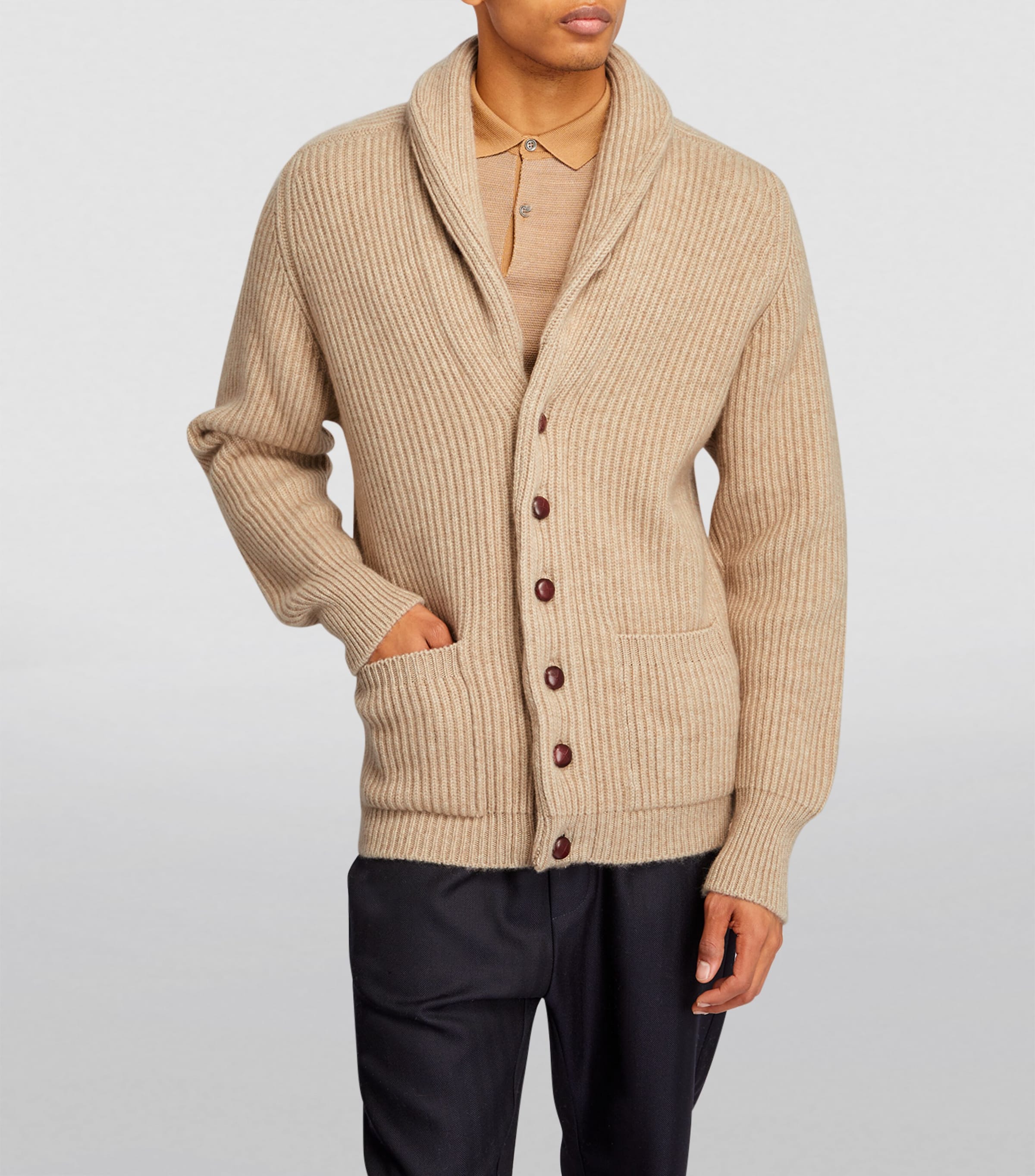 Harrods Beige Cashmere Shawl-Collar Cardigan | Harrods UK