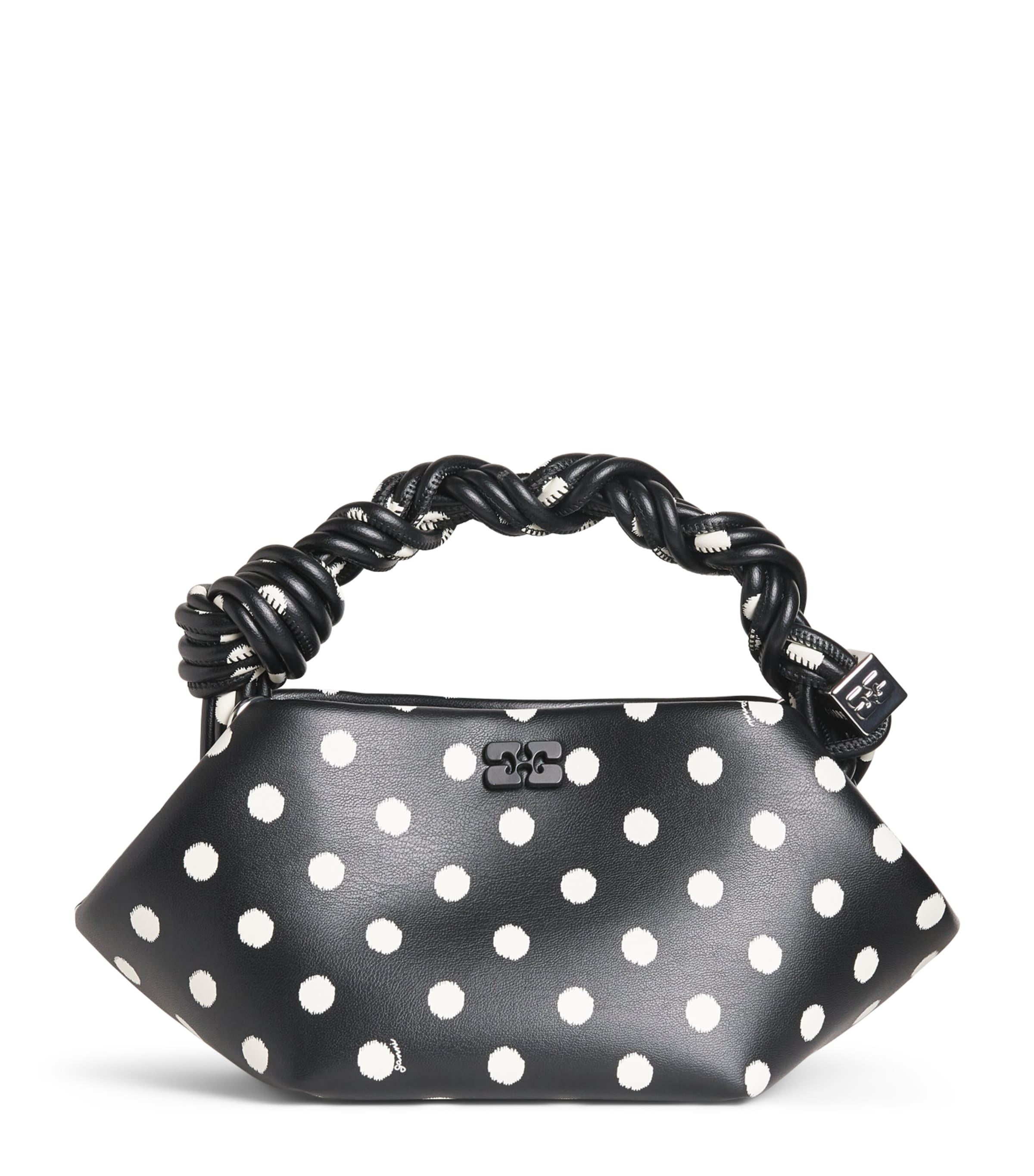 GANNI Black Mini Polka-Dot Bou Top-Handle Bag | Harrods US