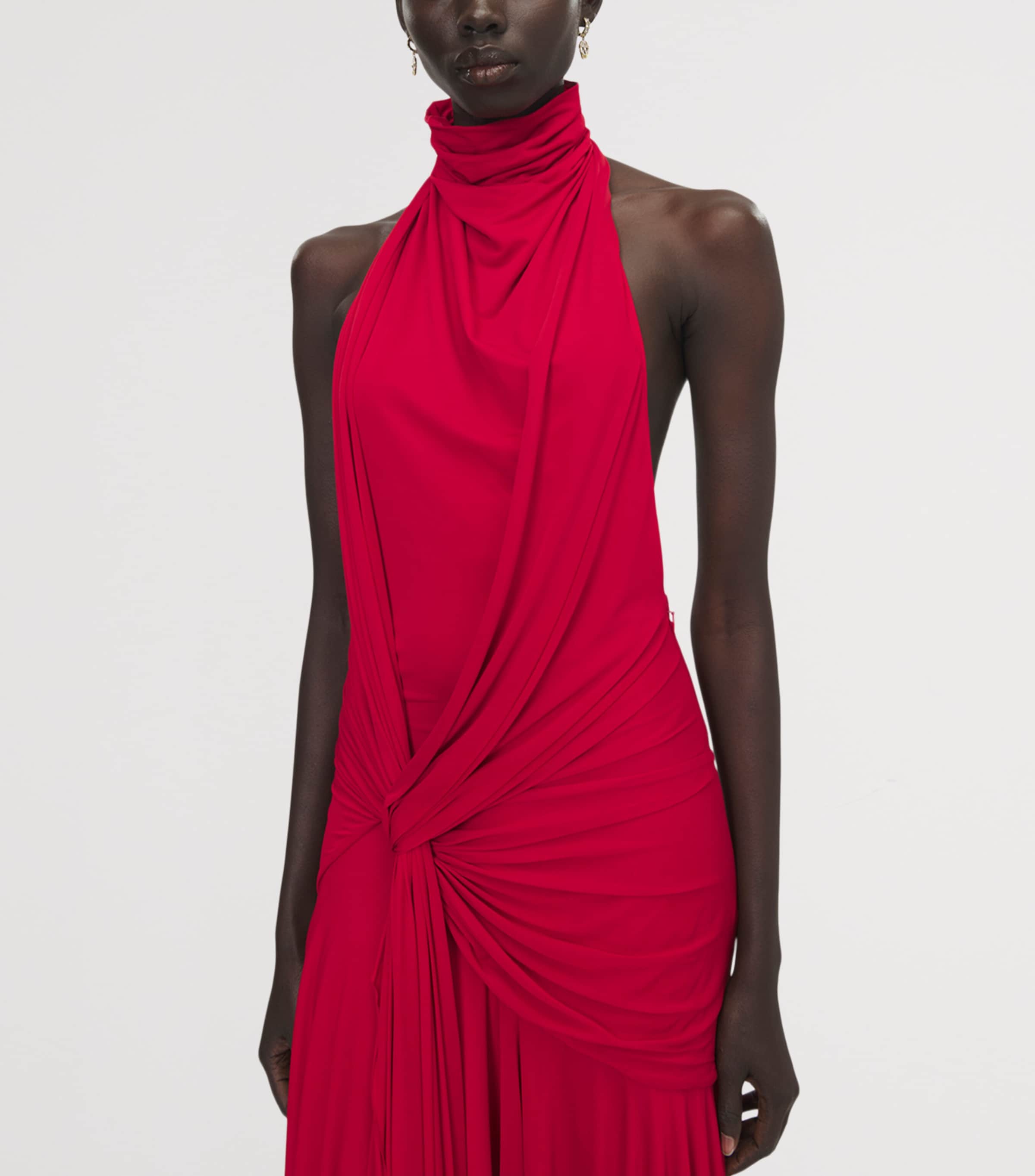 McQueen Red Asymmetric Draped Maxi Dress | Harrods CA