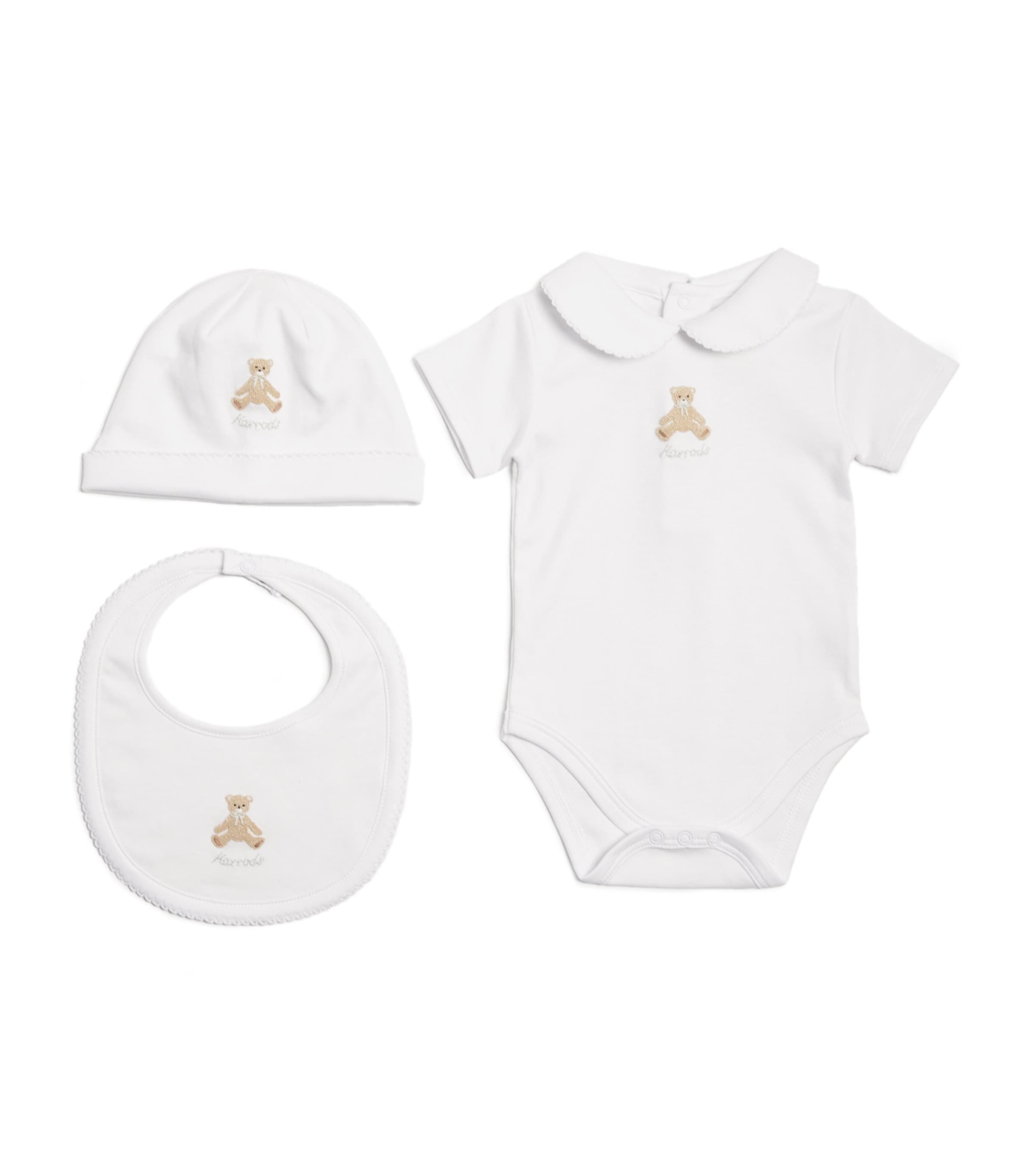 Harrods White Pima Cotton Embroidered Bear Baby Gift Set | Harrods UK
