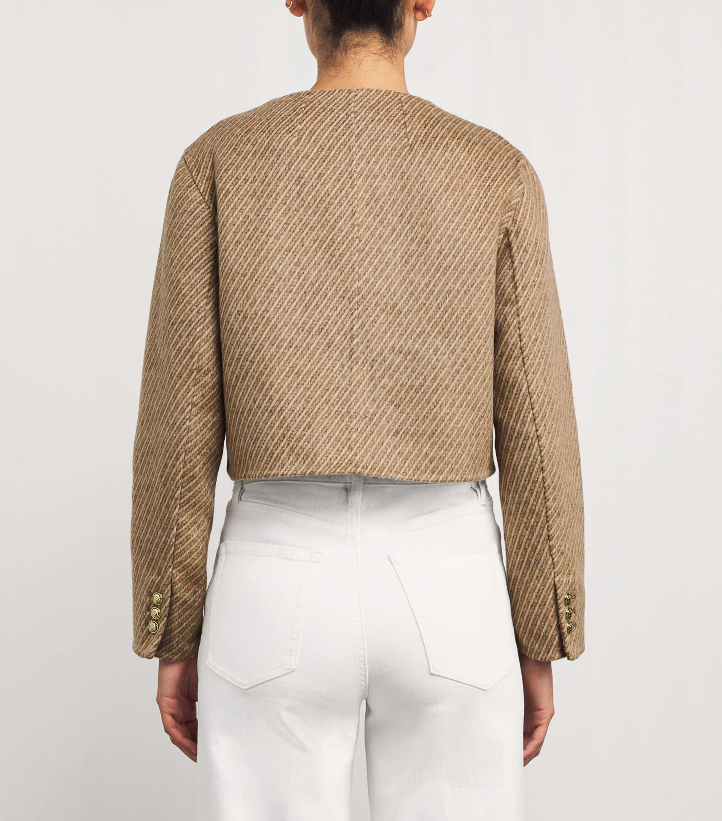 Sandro Paris Beige Wool-Blend Stripe Cropped Jacket | Harrods US