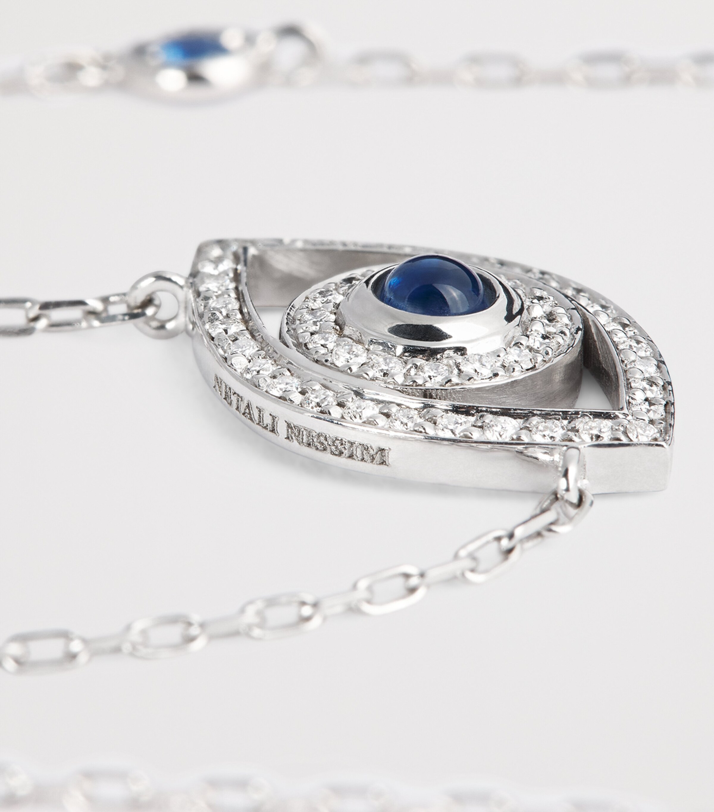 Netali Nissim White Gold, Diamond and Sapphire Mini Evil Eye Necklace ...