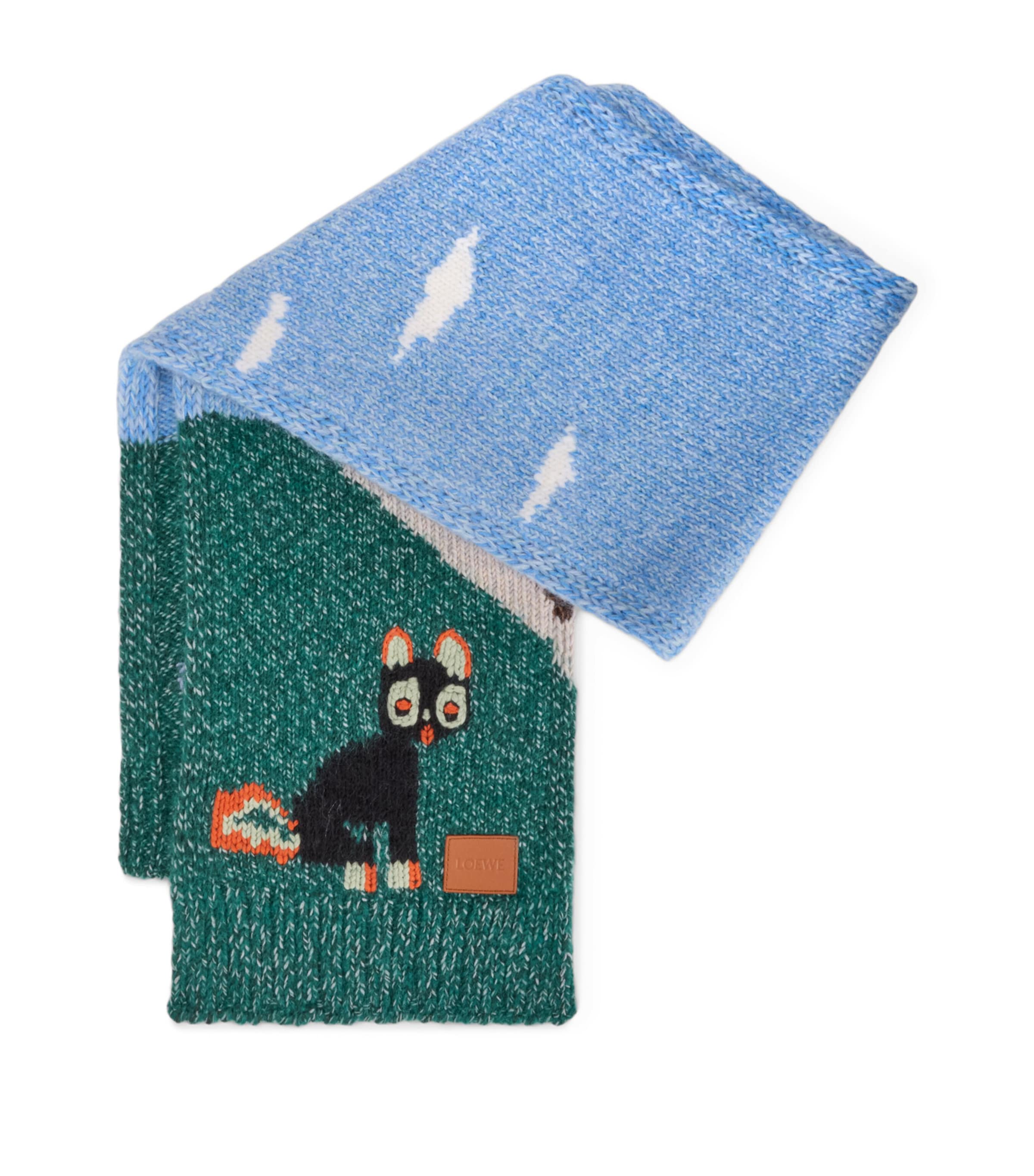 LOEWE Blue x Louis Wain Wool-Blend Futuristic Cats Scarf | Harrods UK