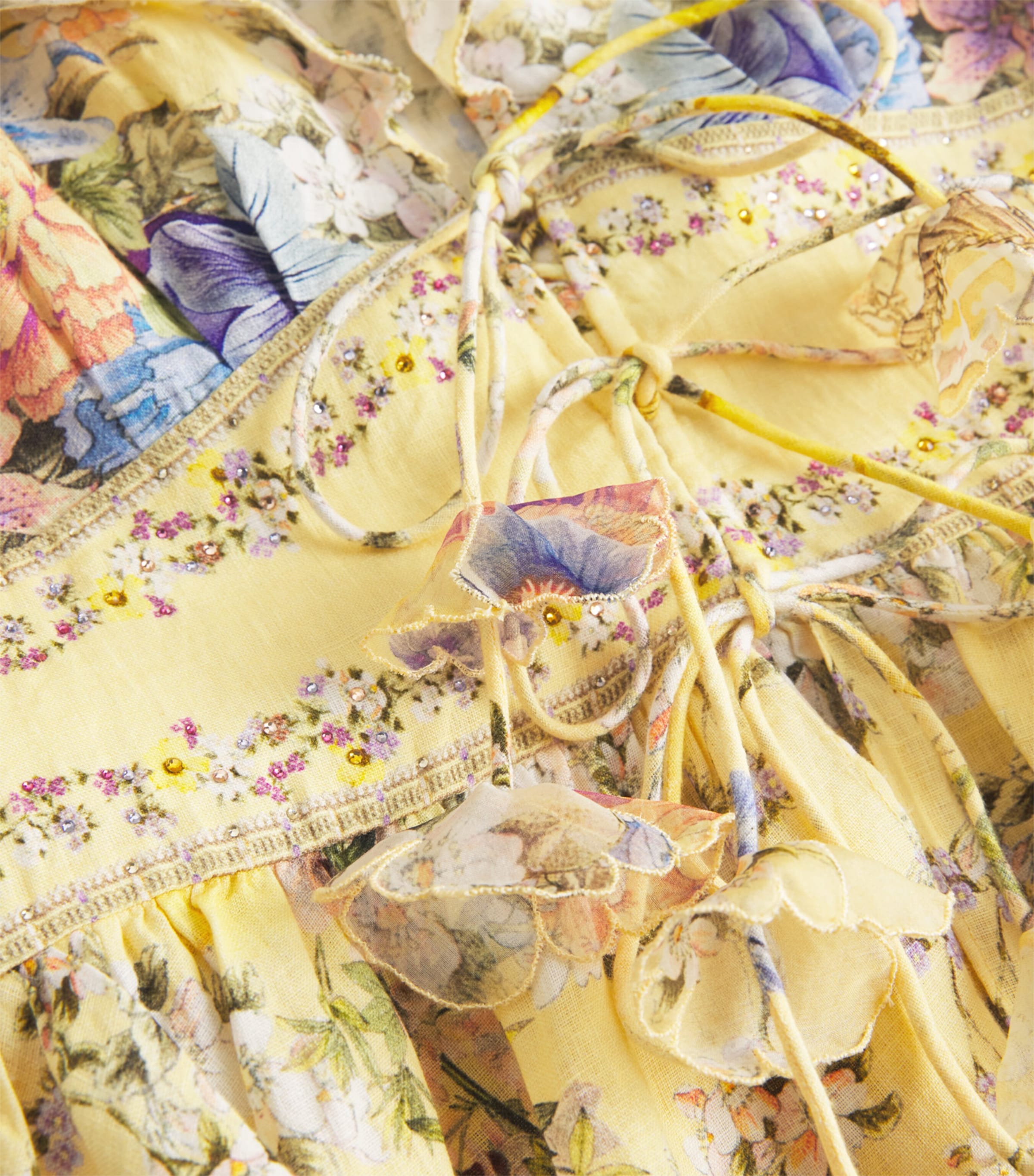 Camilla Yellow Linen Darling Buds Mini Dress | Harrods UK