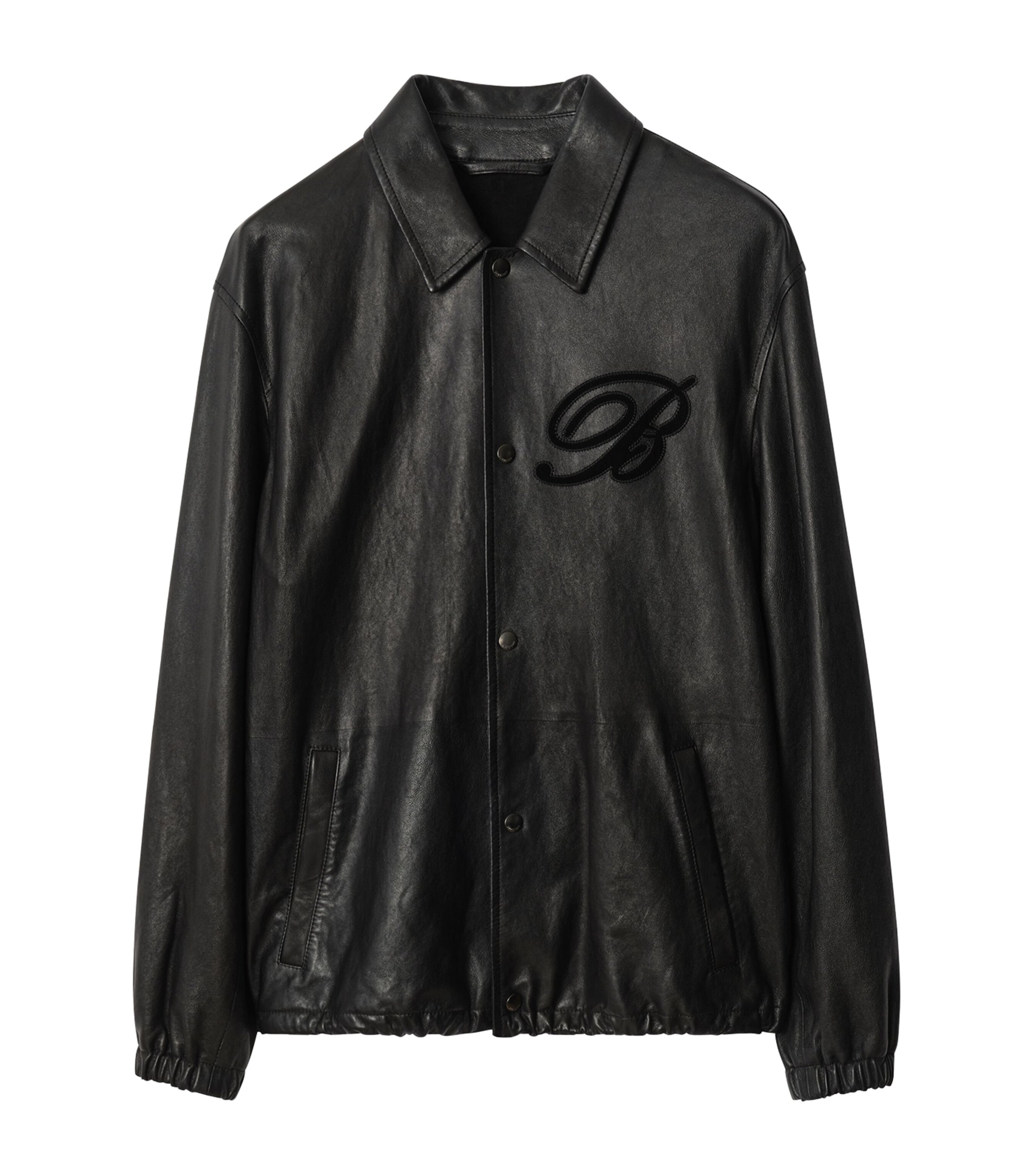 Burberry Black Leather Cursive Monogram Shirt Jacket | Harrods US