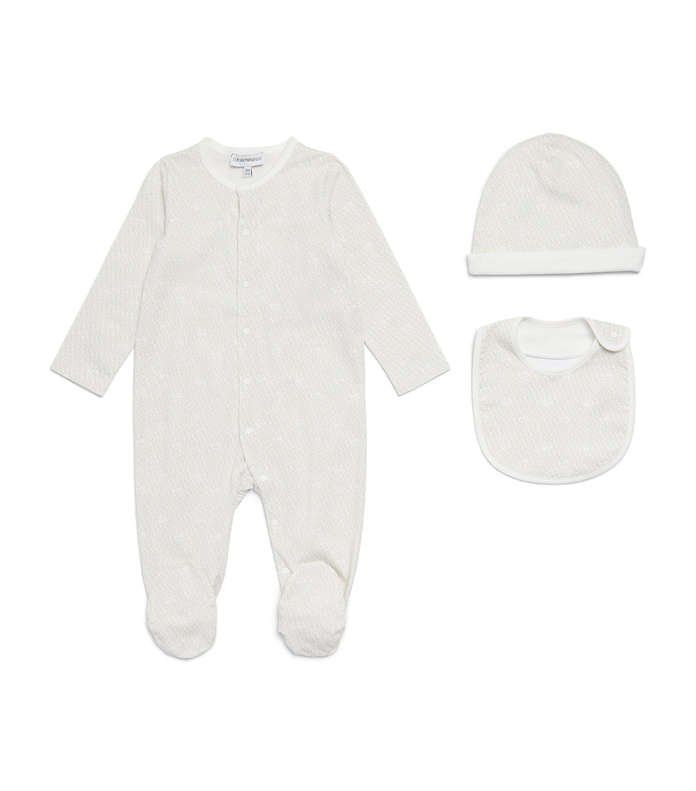 Emporio Armani Kids Brown Eagle Print All-In-One, Bib and Hat Set (1-12 ...