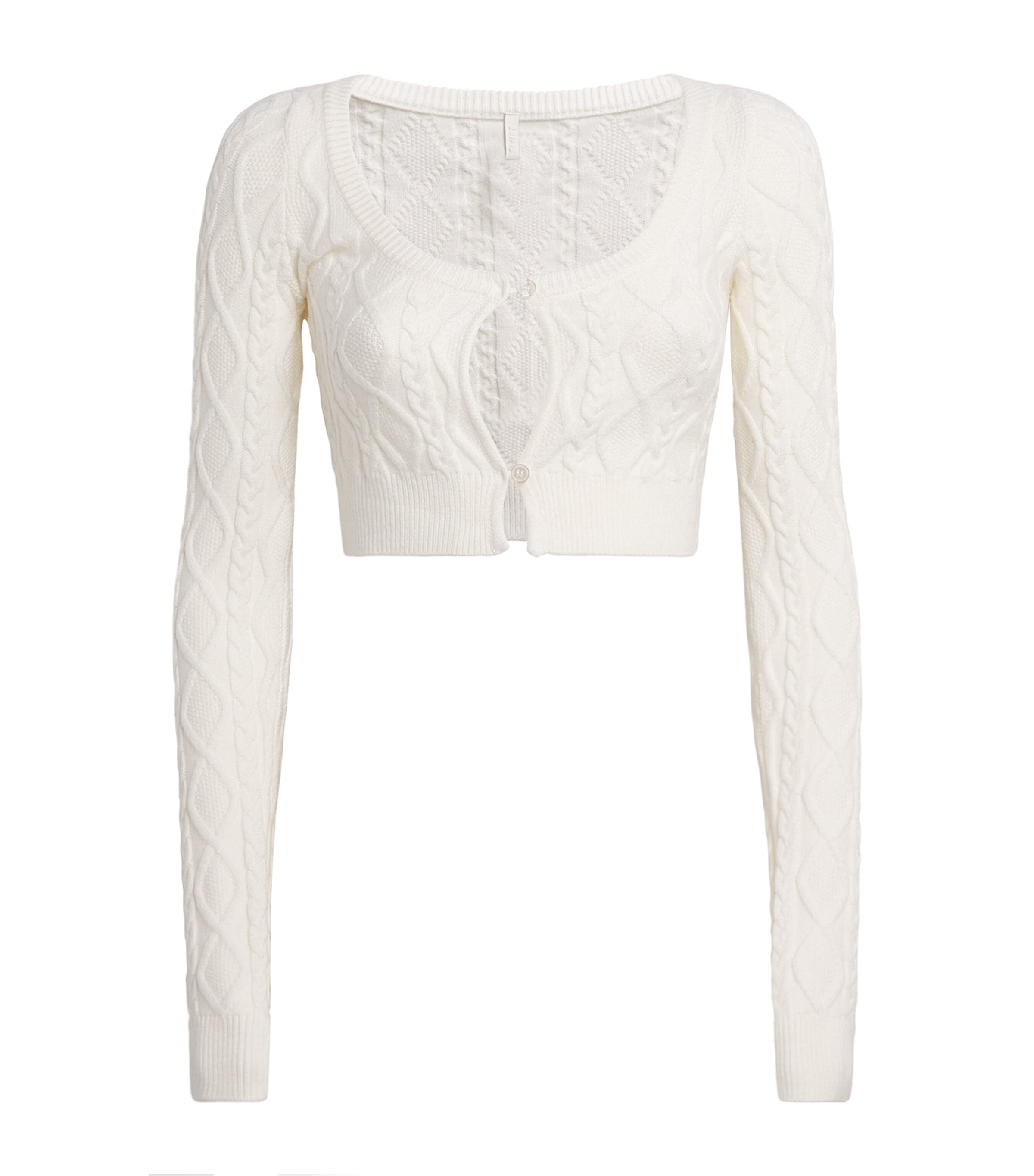 Skims Ivory Cable Knit Snow Bunny Cropped Cardigan | Harrods UK