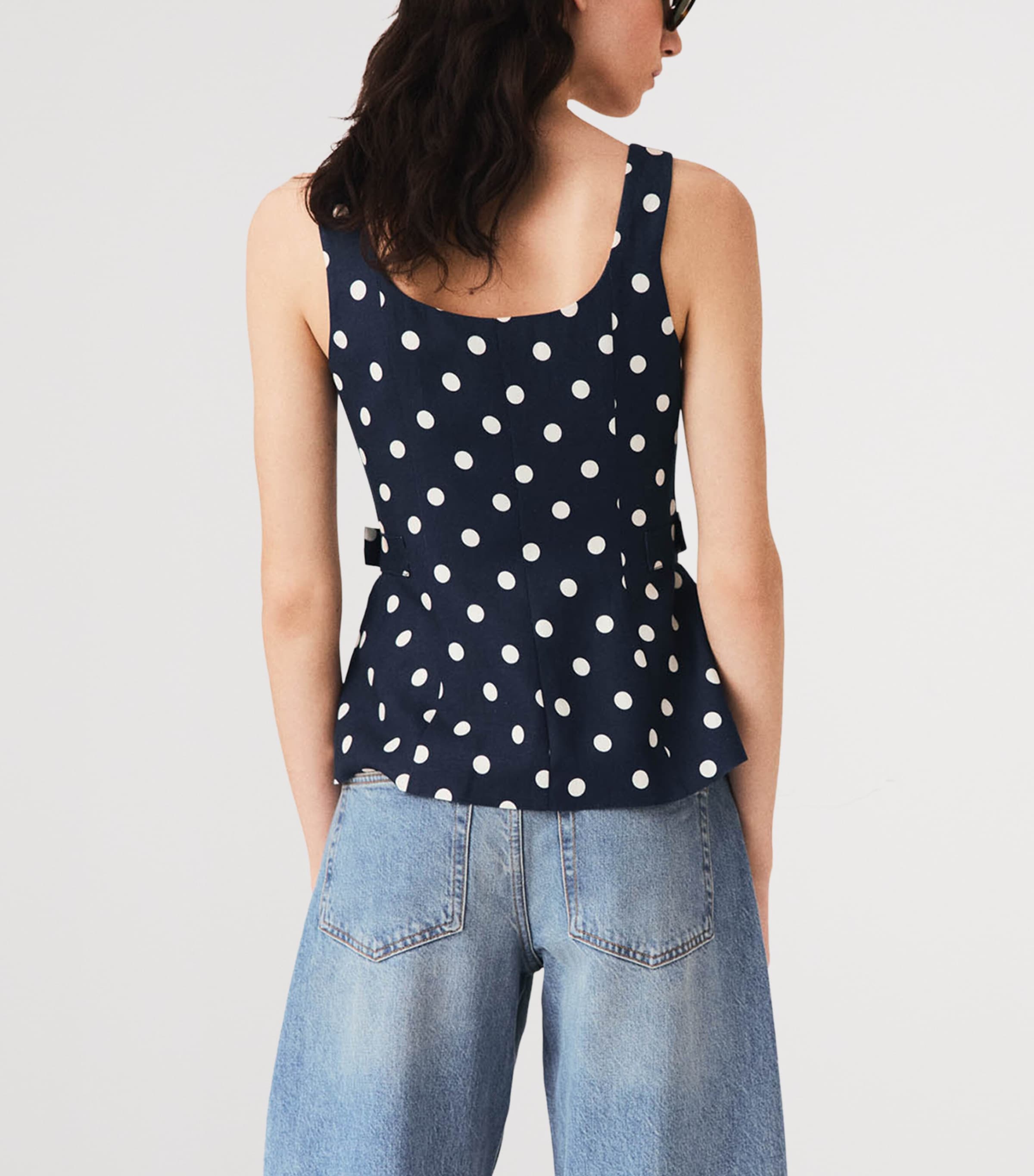 Maje Blue Linen-Blend Polka-Dot Waistcoat | Harrods US