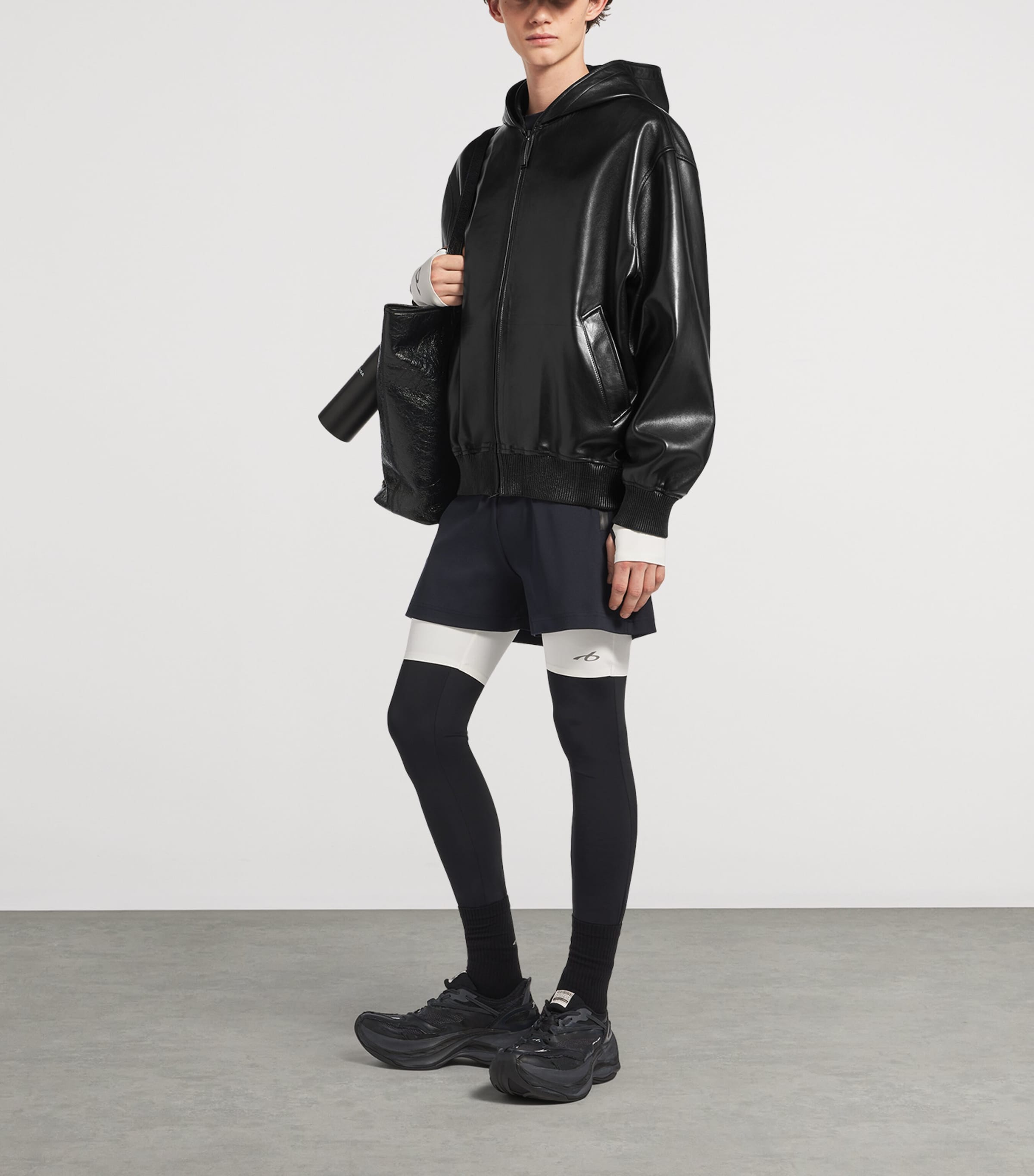 Balenciaga Black Leather Hooded Jacket | Harrods SG