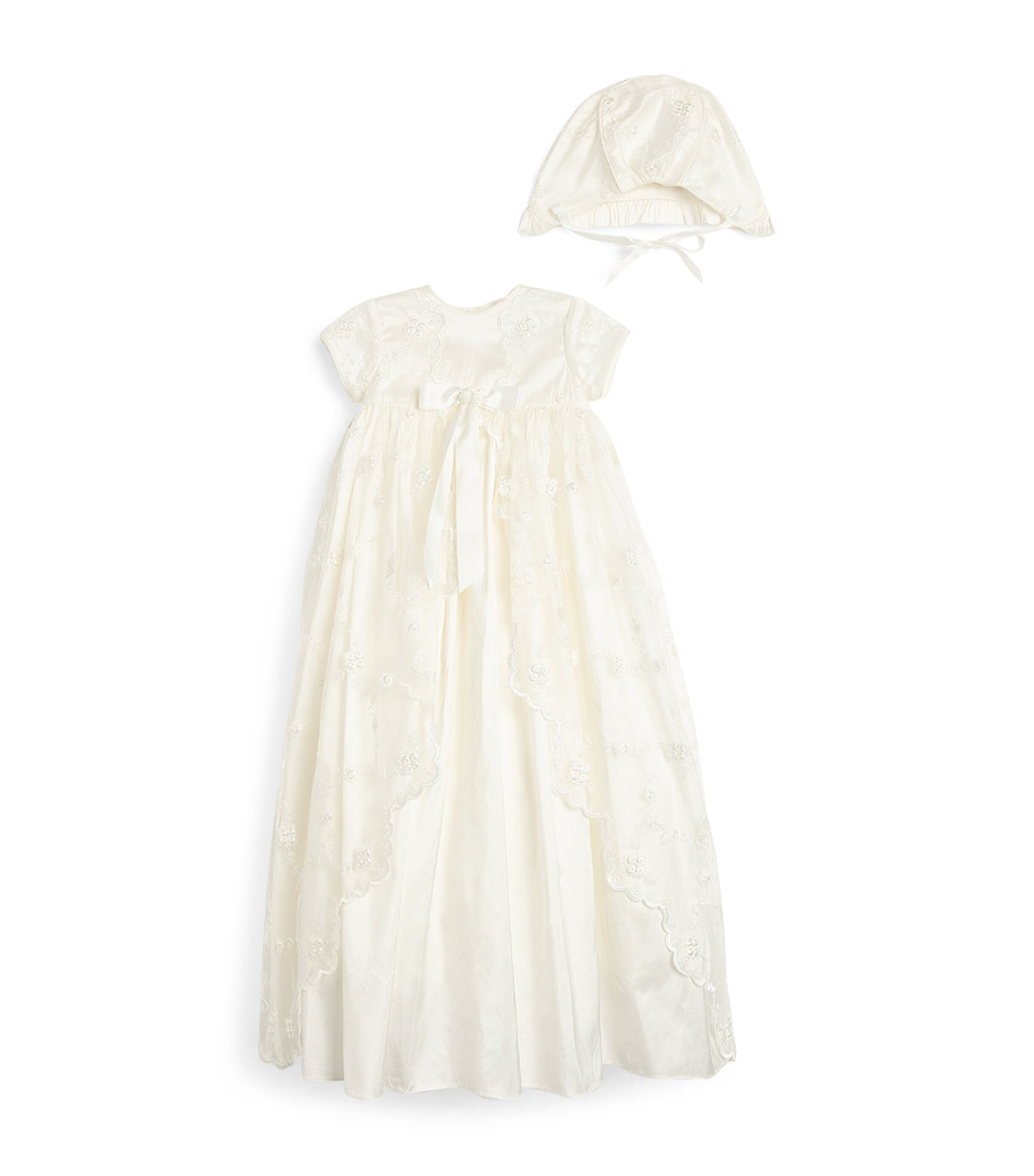Sarah Louise Silk Lace-Trim Christening Robe and Bonnet Set (3-12 ...