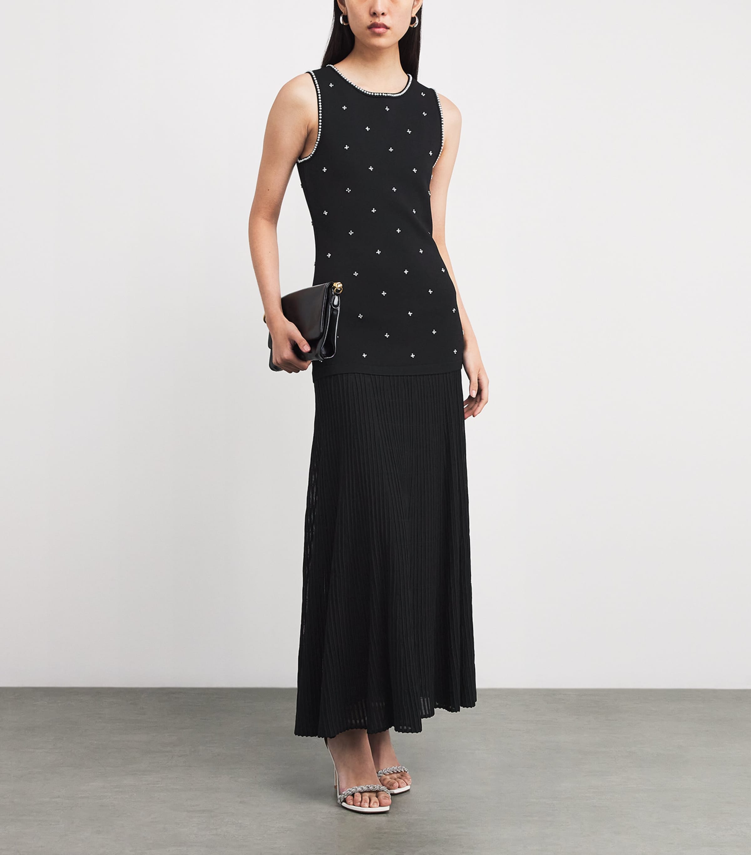 Sandro Paris Black Rhinestone Floral 2-in-1 Dress | Harrods US