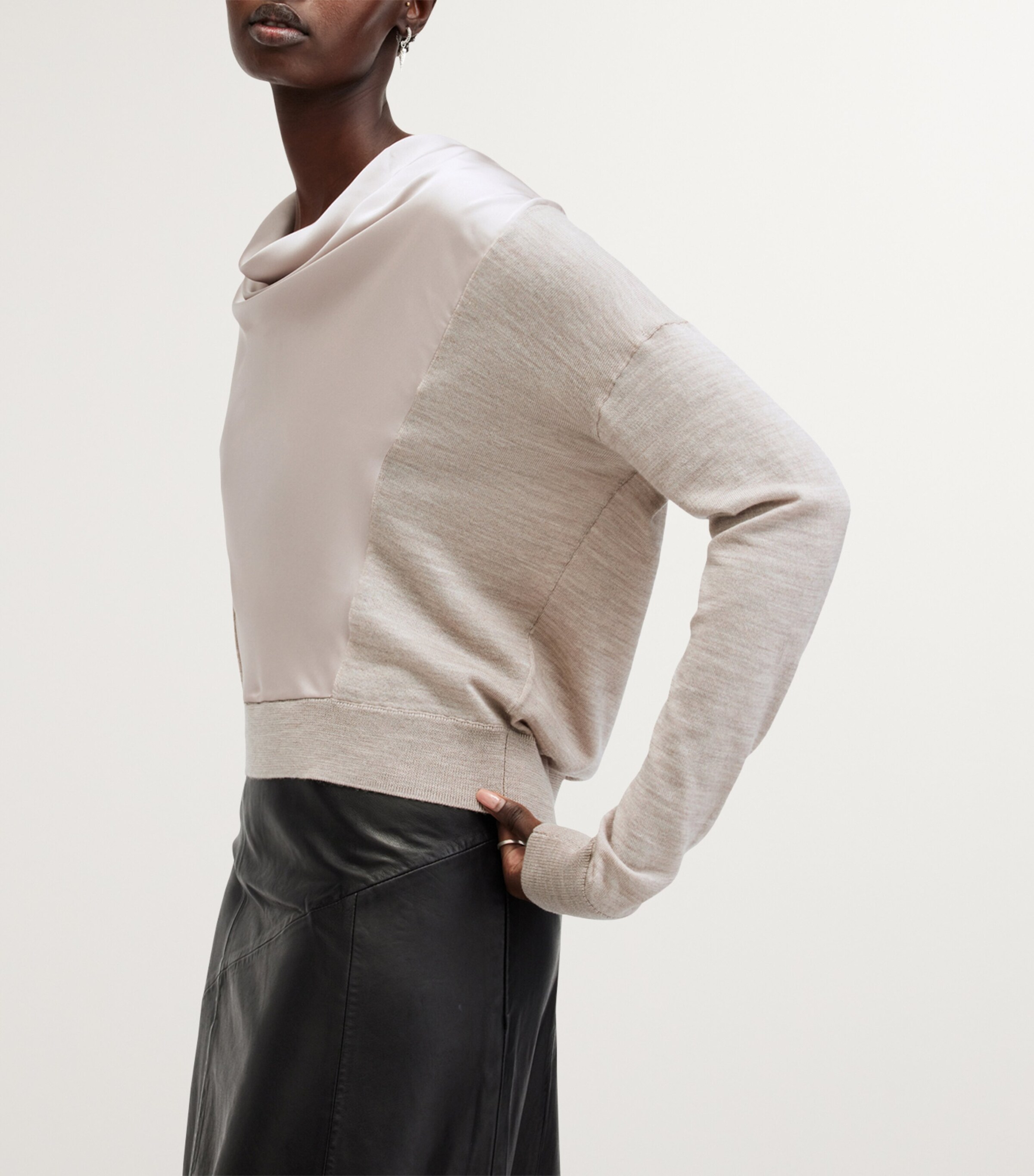 AllSaints Brown Wool and Satin-Blend Myra Sweater | Harrods UK