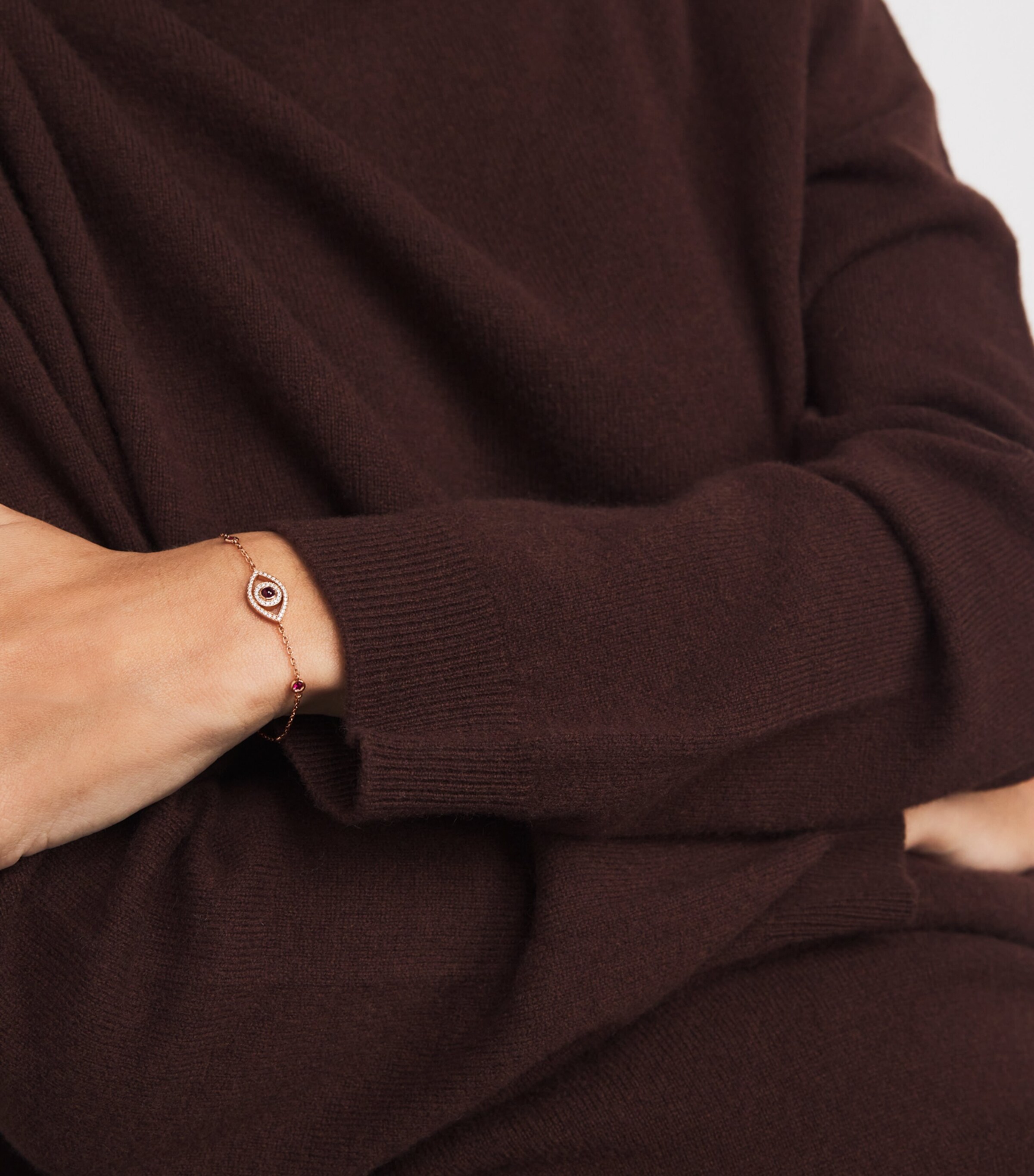 Netali Nissim Rose Gold, Diamond and Ruby Mini Evil Eye Bracelet ...