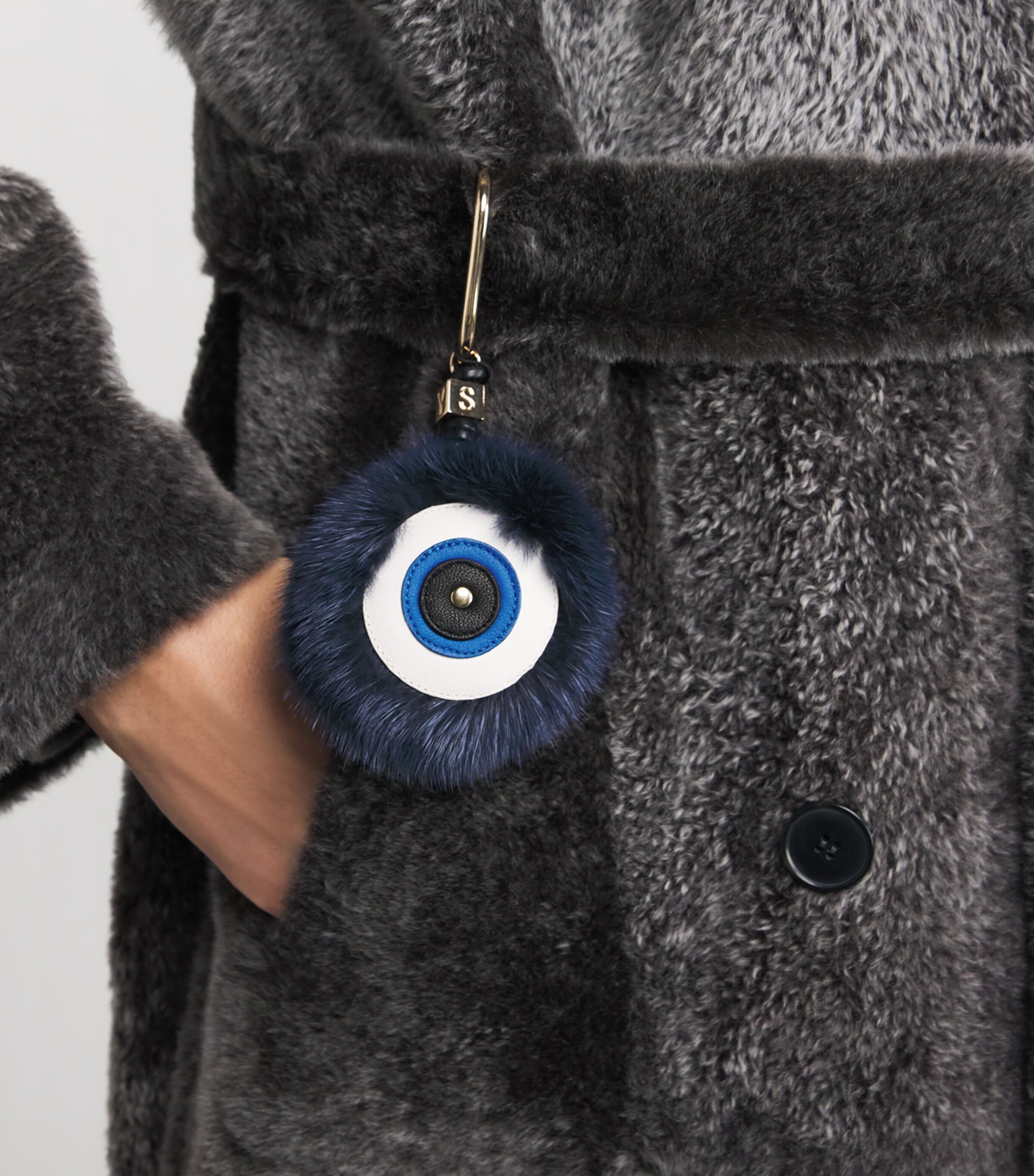 Yves Salomon Beige Leather-Mink Evil Eye Keyring | Harrods CA