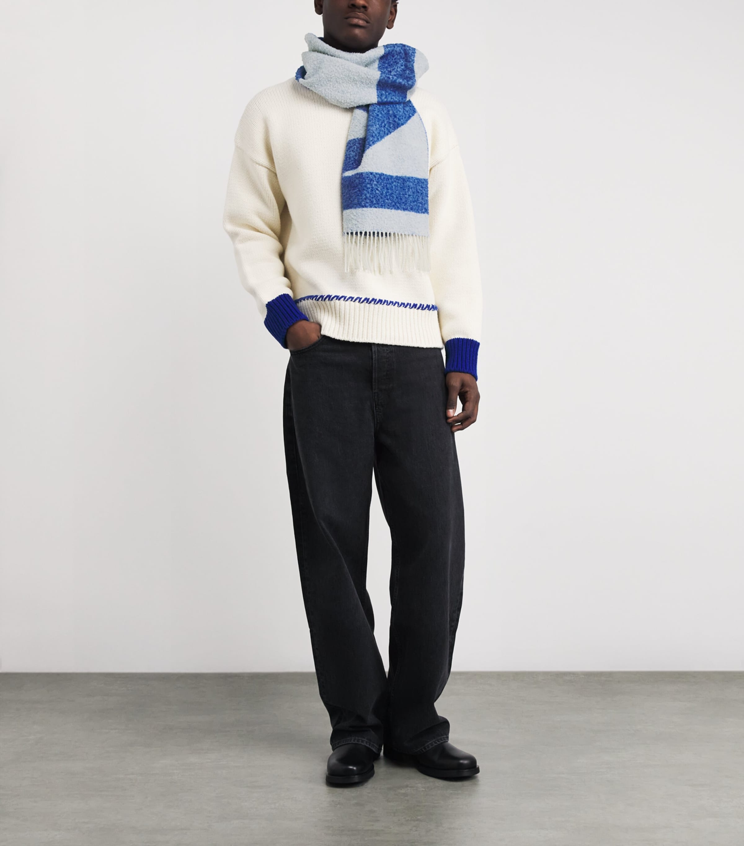 NN07 Blue Wool-Blend Logo Scarf | Harrods US