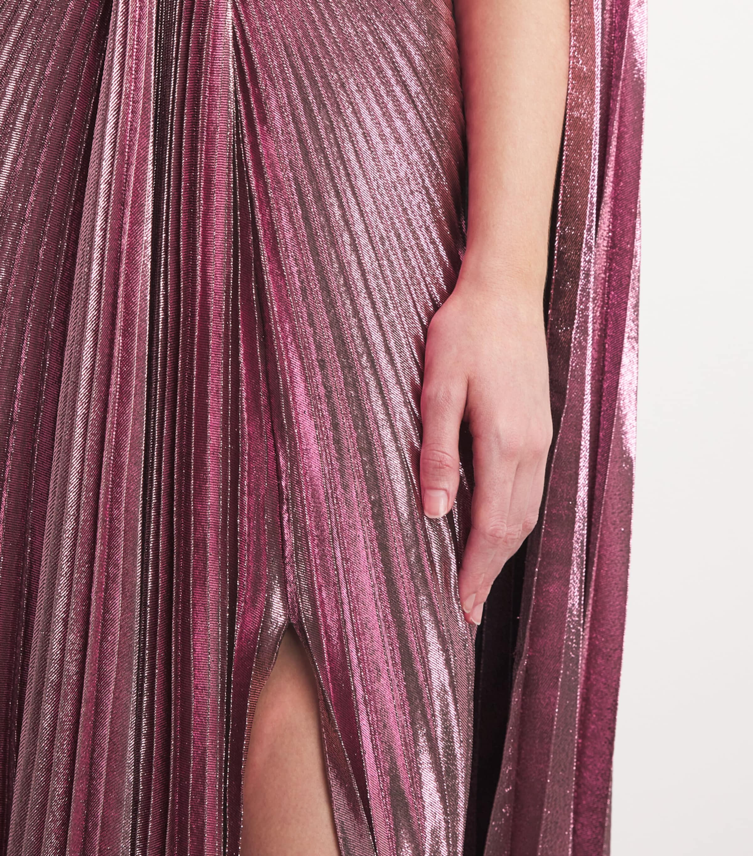 Zuhair Murad Pink Metallic Pleated Cape Gown | Harrods UK