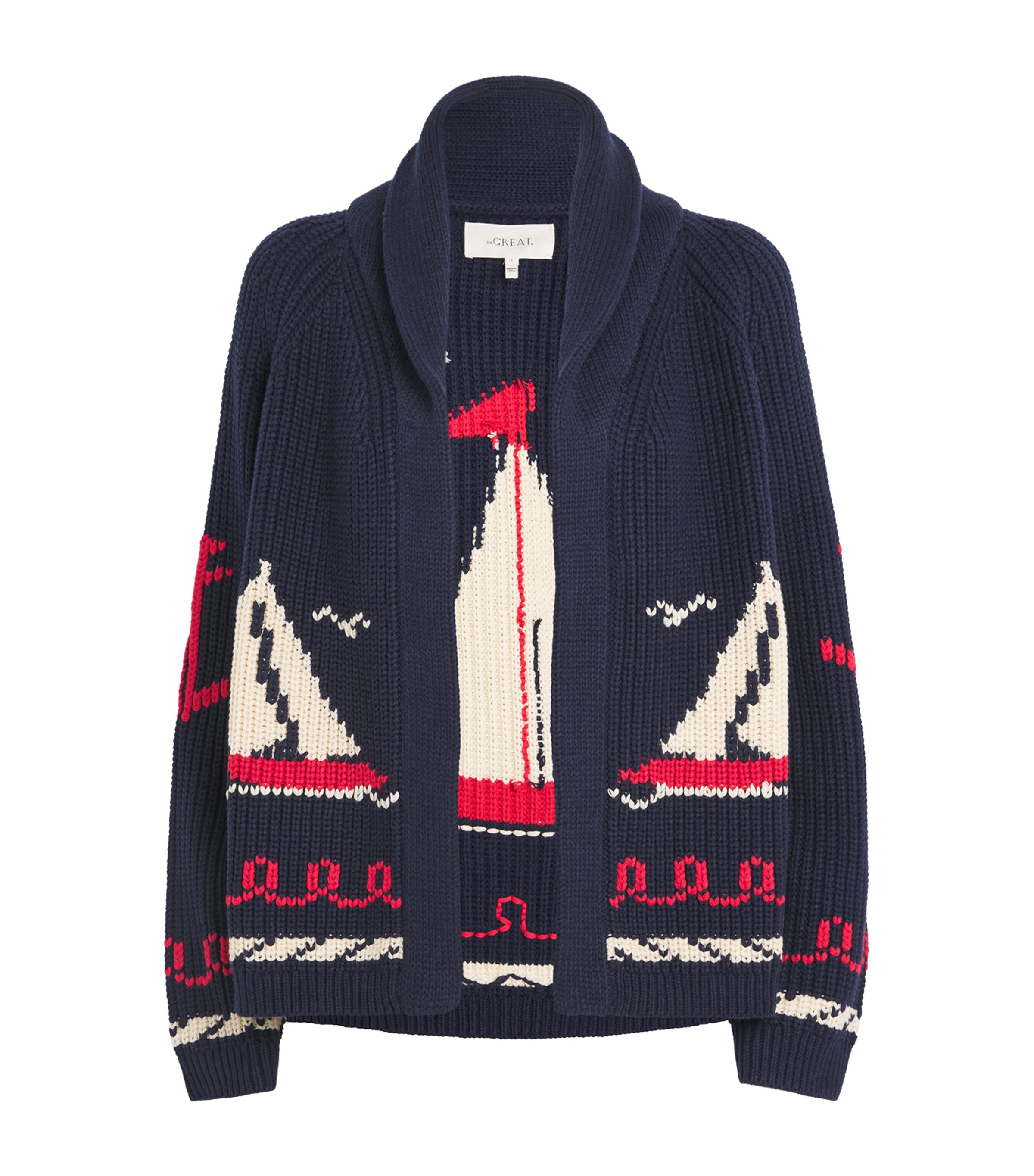 The Great. Navy Cotton-Blend Sailboat Lodge Cardigan | Harrods UK