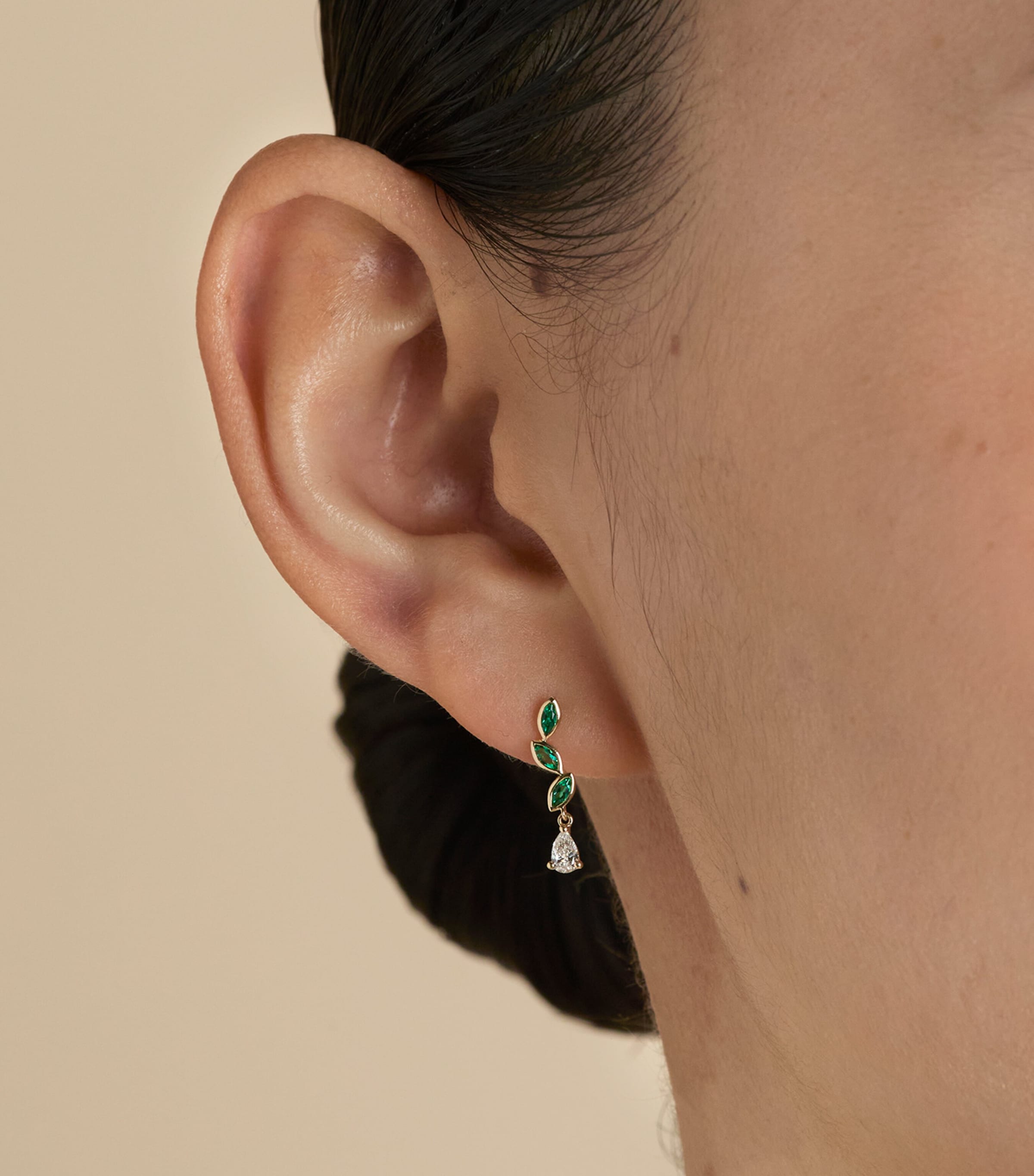 Astrid & Miyu Yellow Gold, Diamond and Emerald Marquise Earrings ...