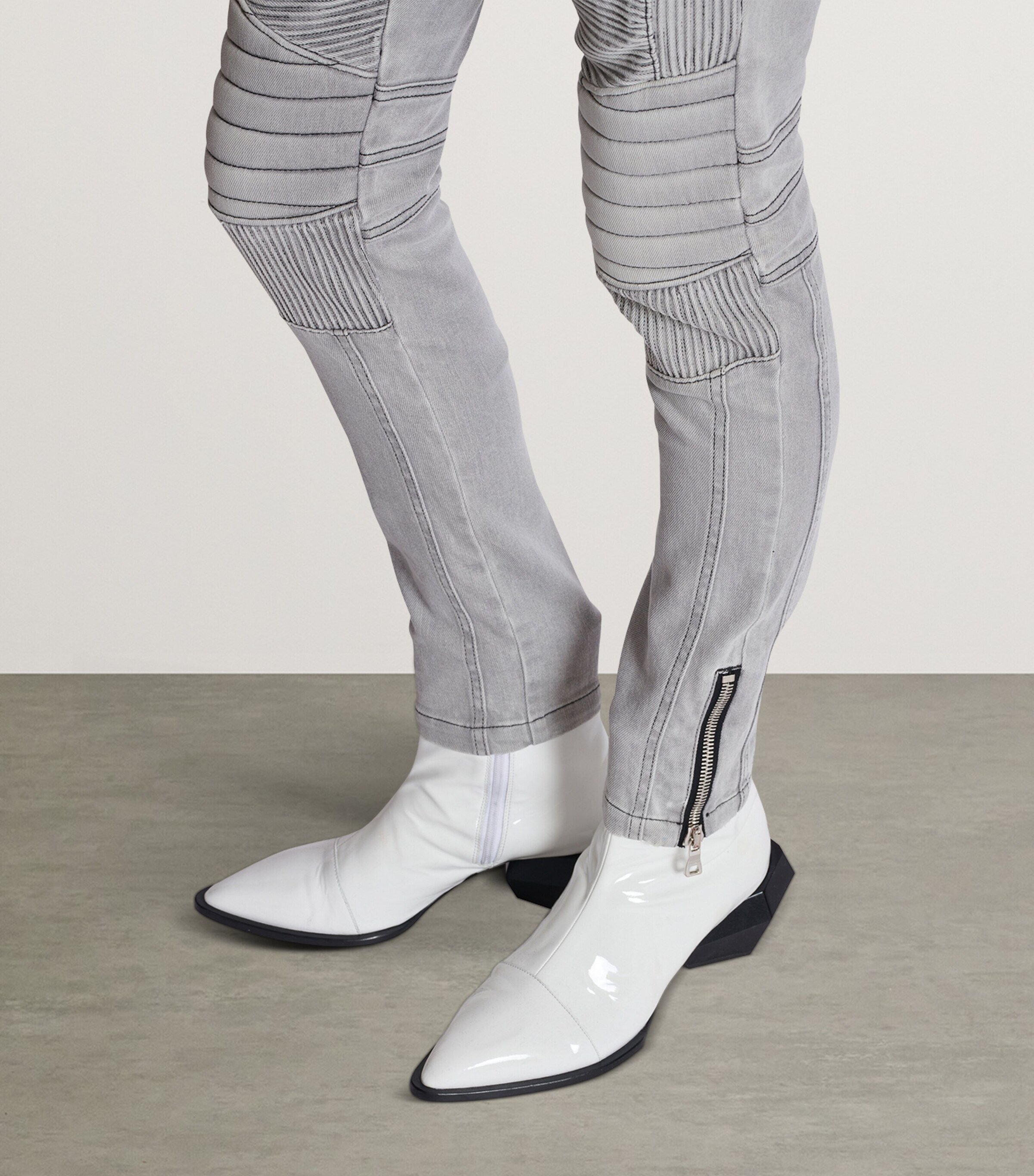 Balmain Grey Quilted Slim Biker Jeans | Harrods UK