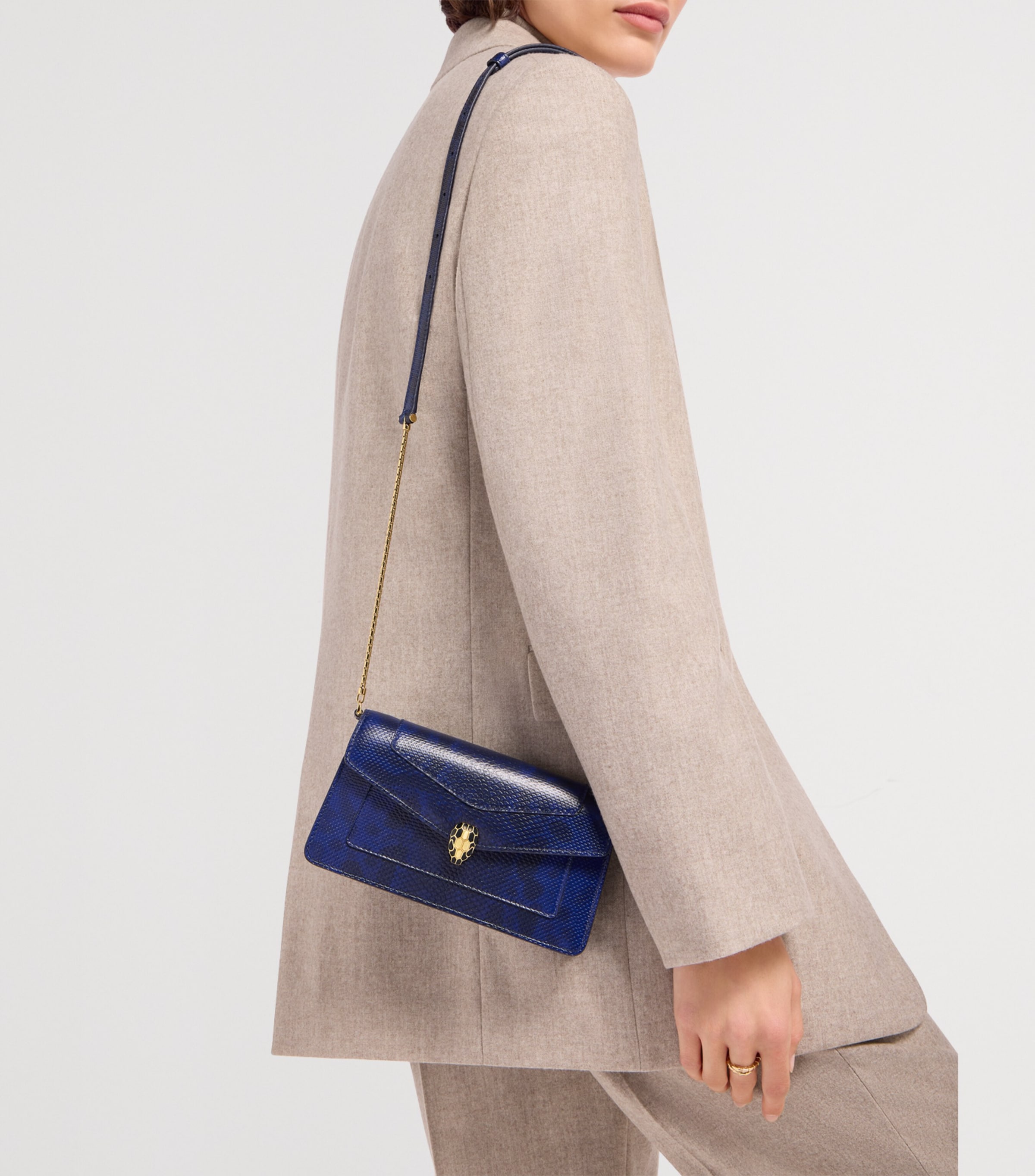 Bvlgari Blue Karung Leather Serpenti Forever Chain Pochette | Harrods NZ