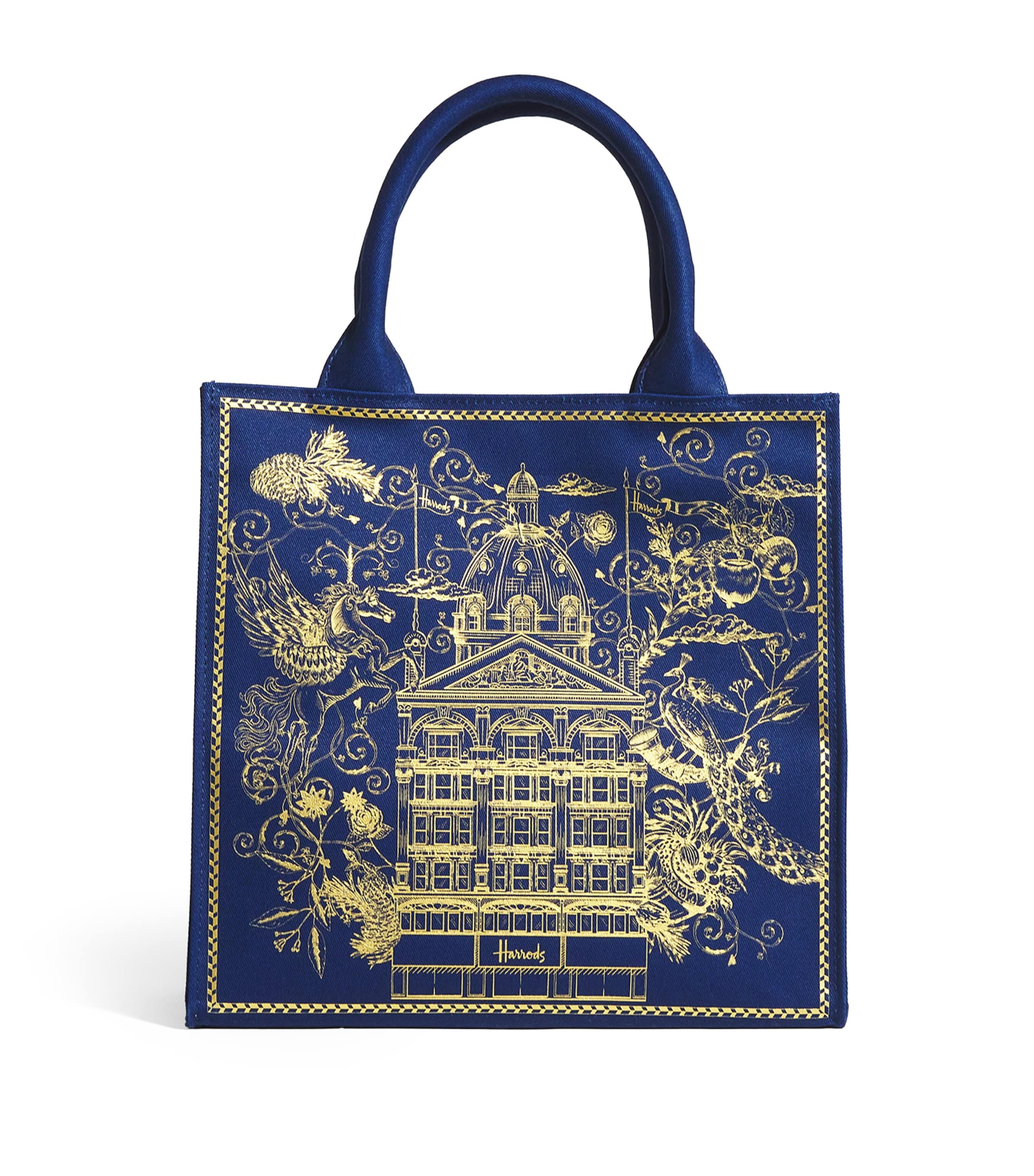 Harrods Navy Small Gold Building Shopper Bag | Harrods US