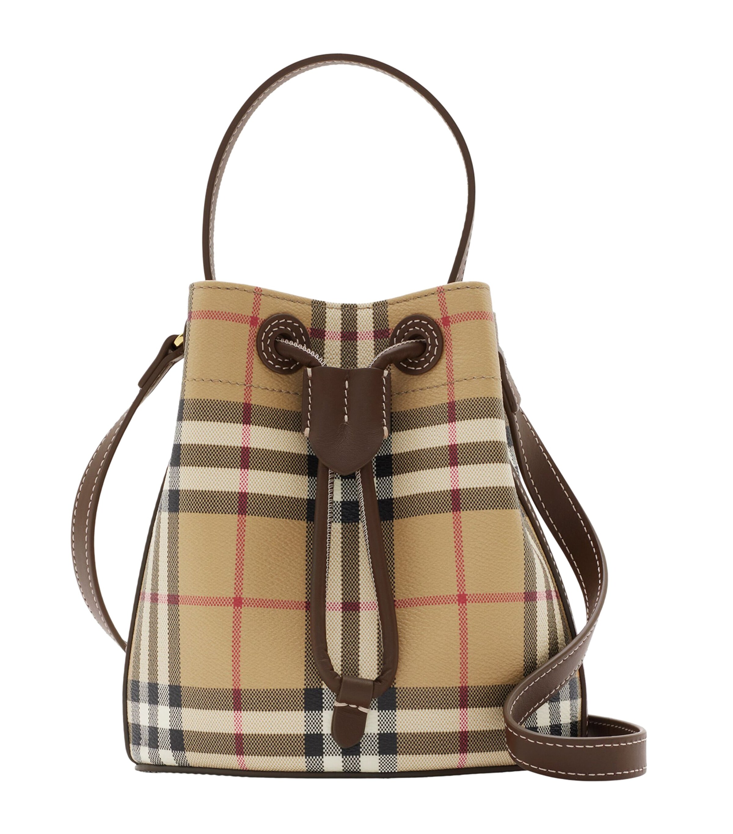 Burberry Beige Mini Check Bucket Bag | Harrods UK