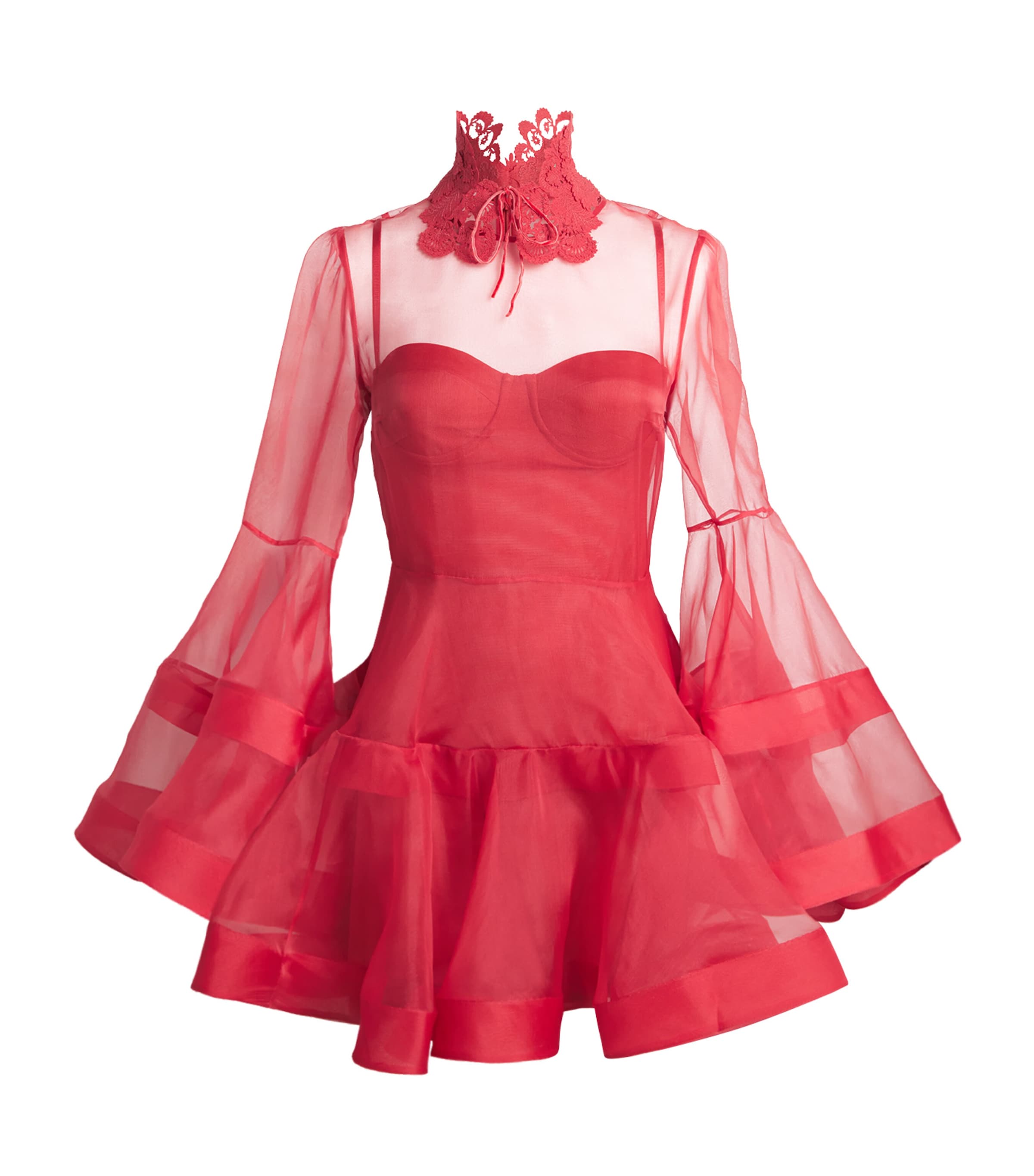 Zimmermann Red Silk Rebellion Lantern Mini Dress | Harrods UK