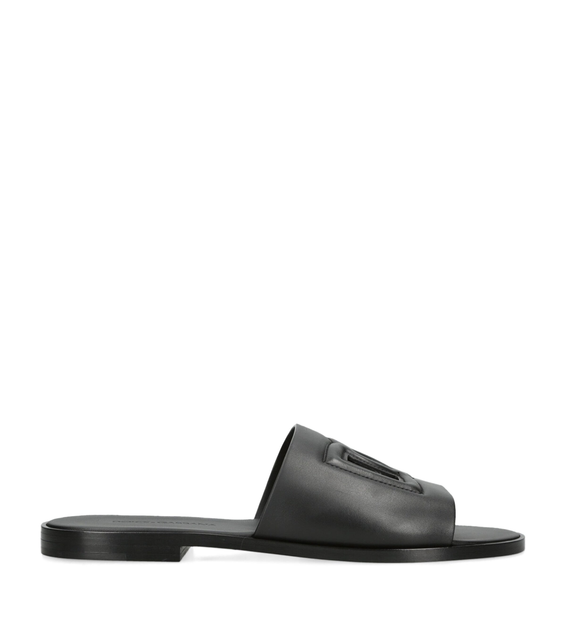 Dolce&Gabbana Black Leather DG Slides | Harrods UK