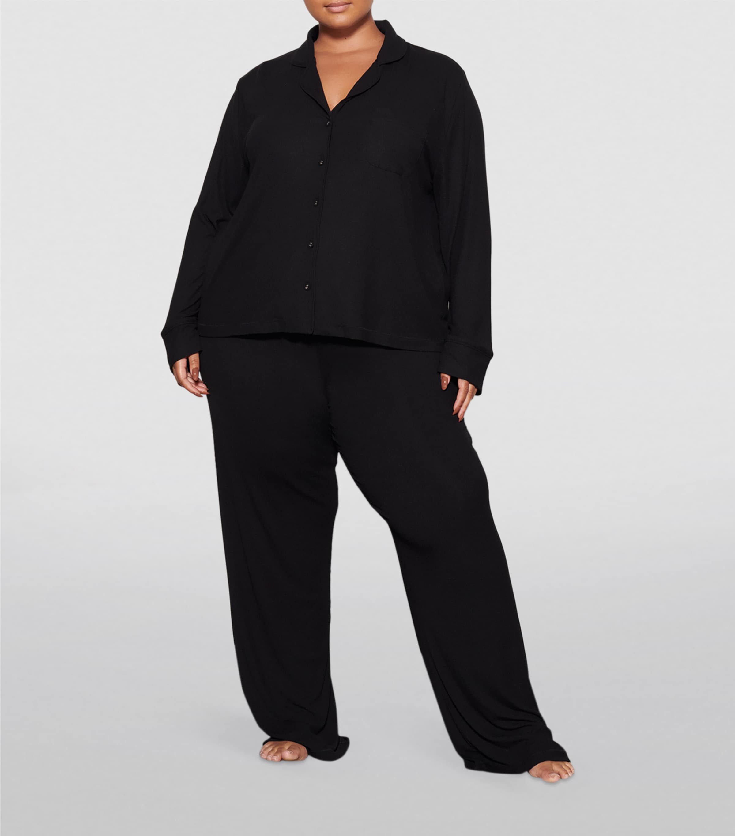 Skims Black Soft Lounge Ribbed Pyjama Set | Harrods UK