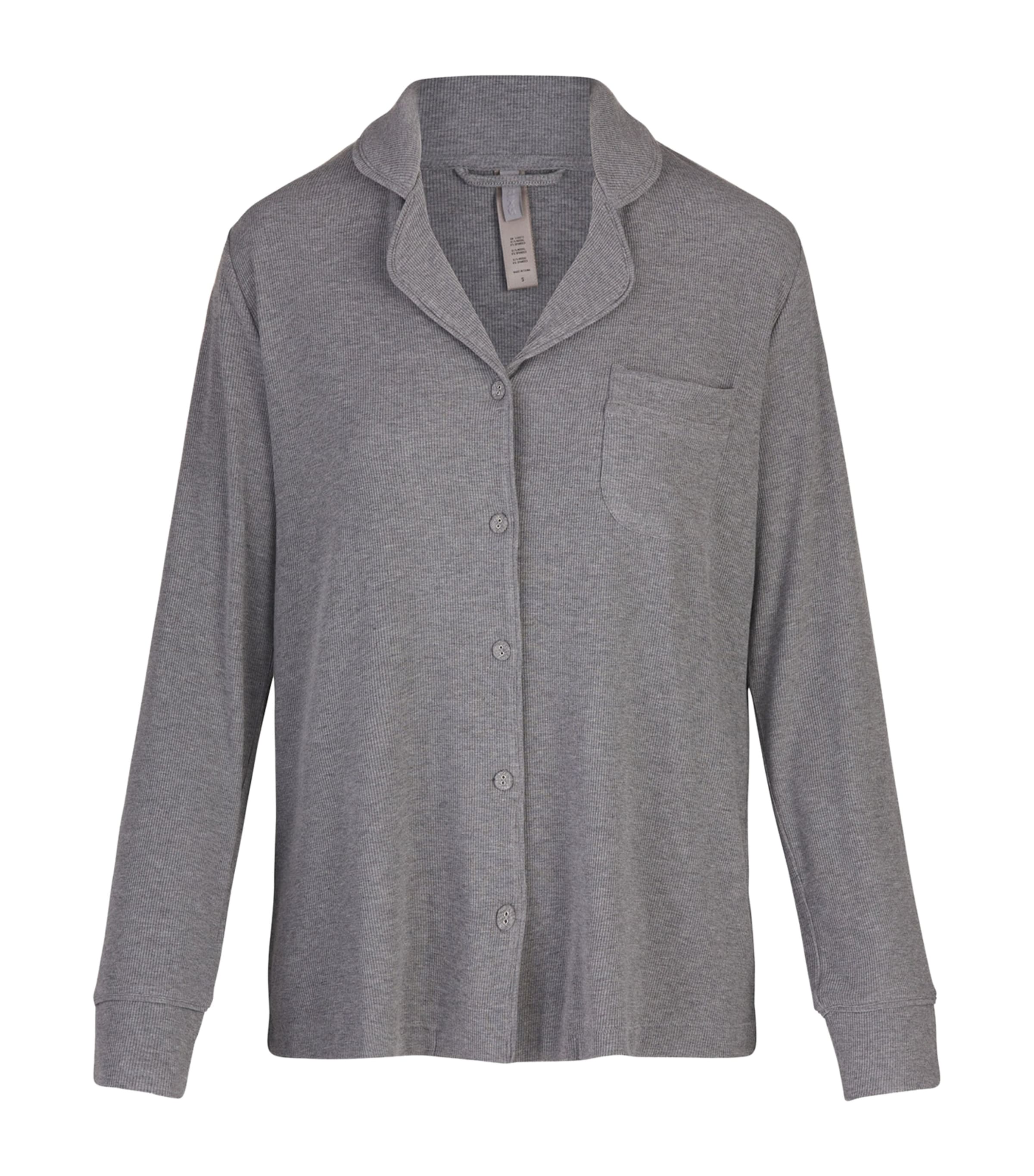 Skims Grey Sleep Ribbed Pyjama Set | Harrods UK