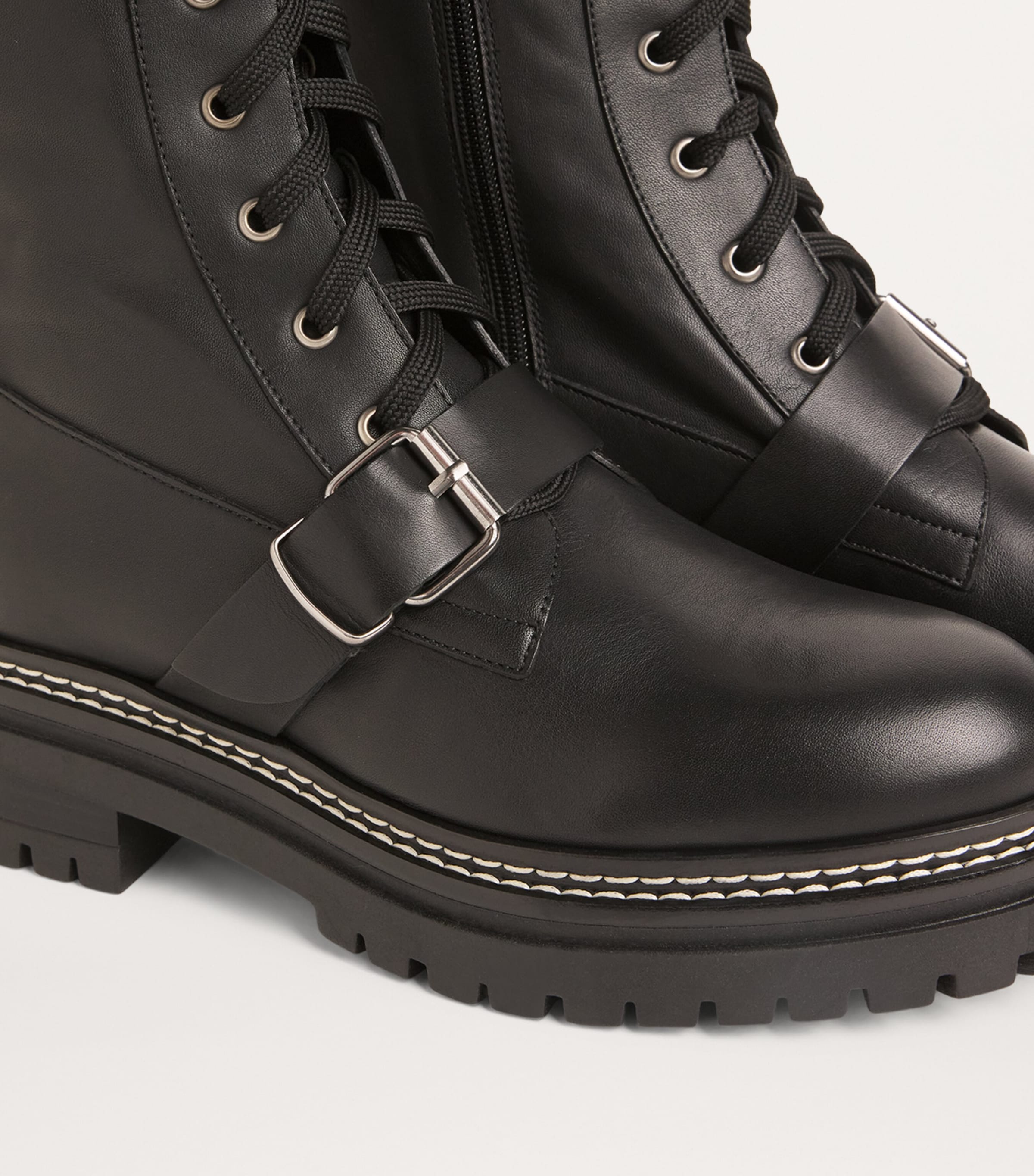 Weekend Max Mara Black Leather Tana Combat Boots | Harrods US