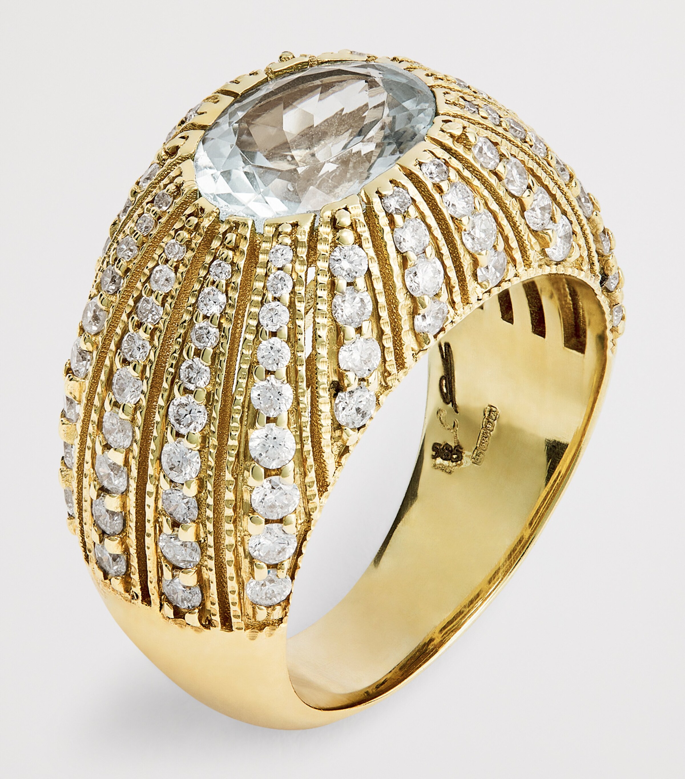 Jacquie Aiche Large Yellow Gold, Diamond and Aquamarine Oval Dome Ring ...