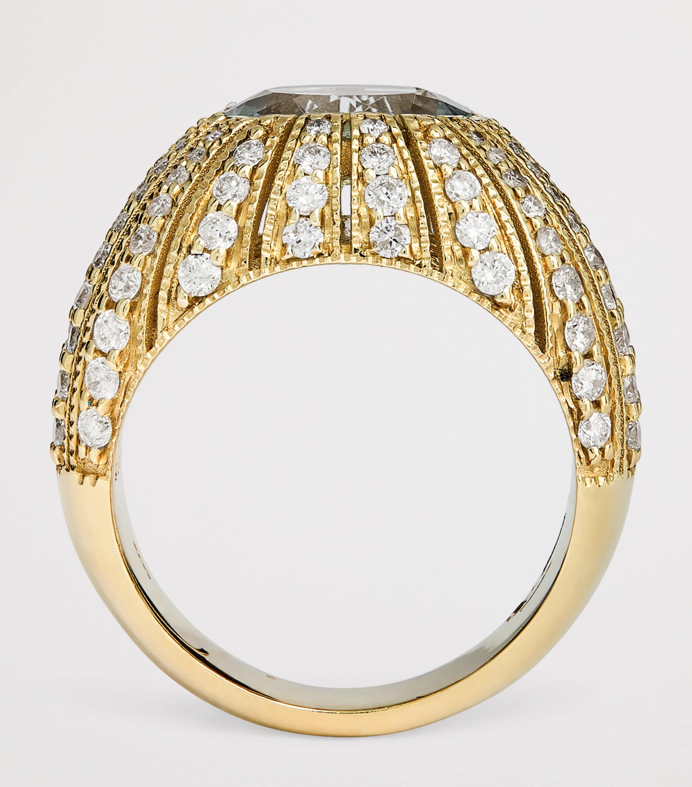 Jacquie Aiche Large Yellow Gold, Diamond and Aquamarine Oval Dome Ring ...