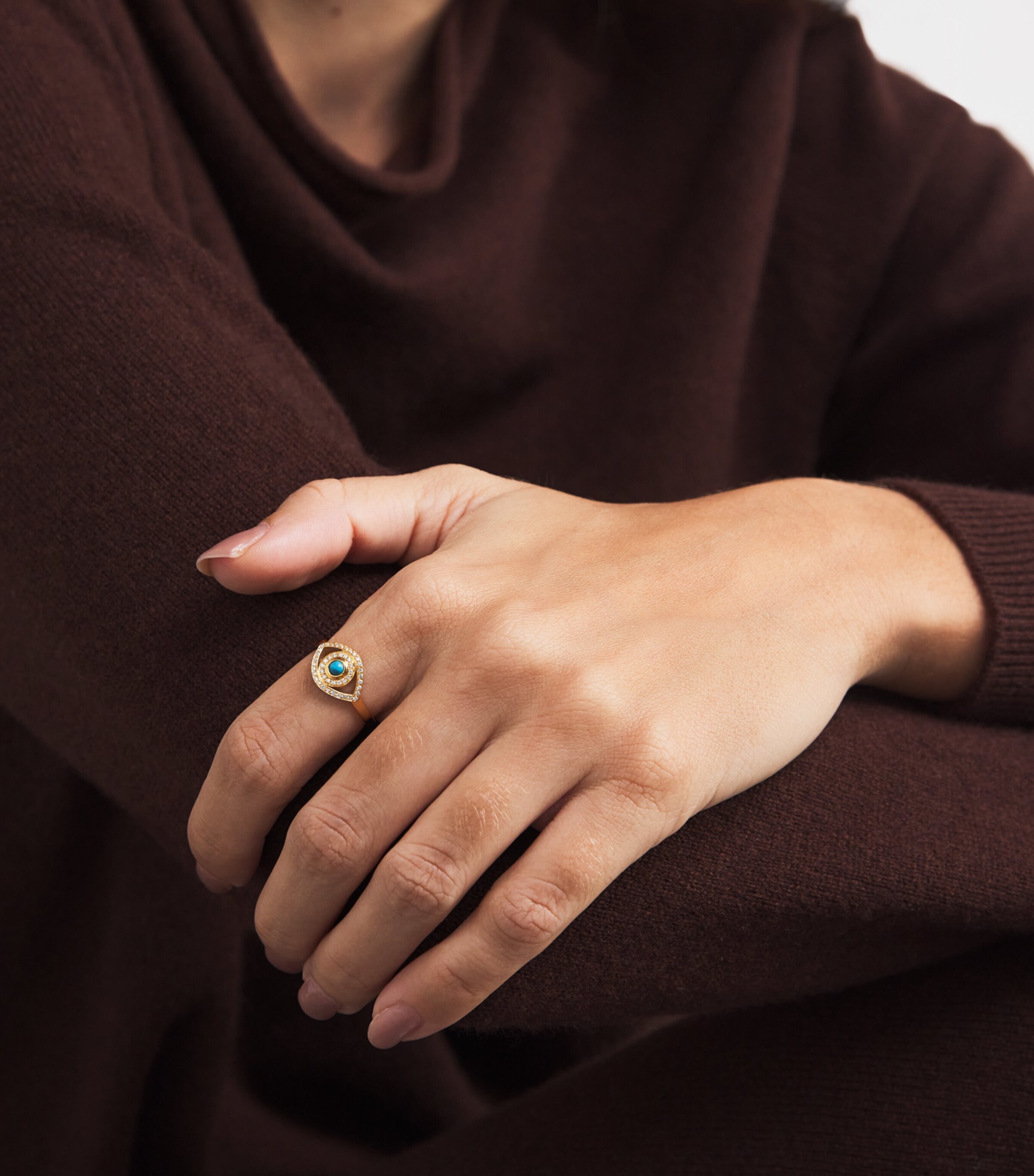 Netali Nissim Yellow Gold, Diamond and Turquoise Mini Evil Eye Ring ...