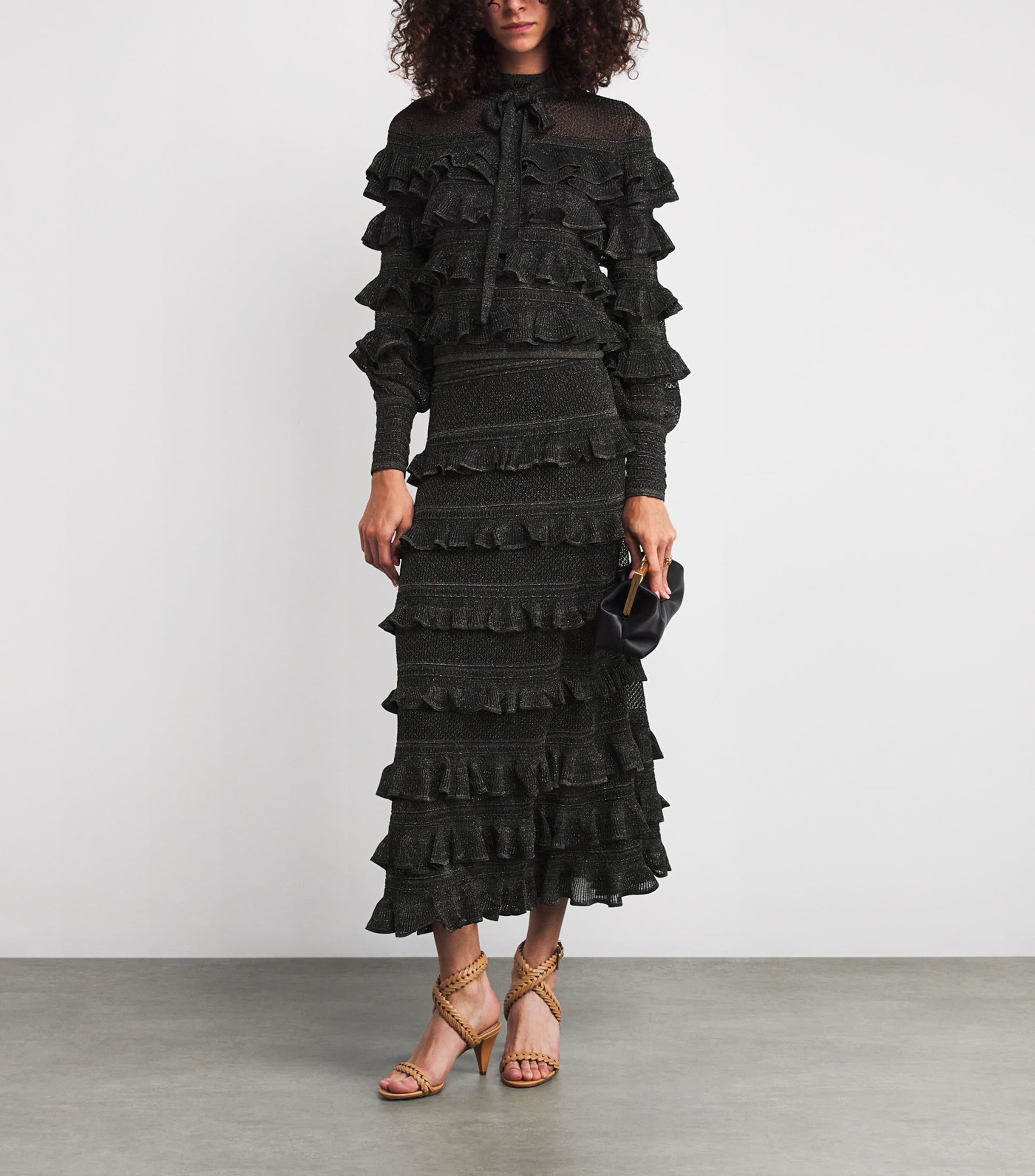 Zimmermann Black Metallic Frilled Rebellion Top | Harrods US