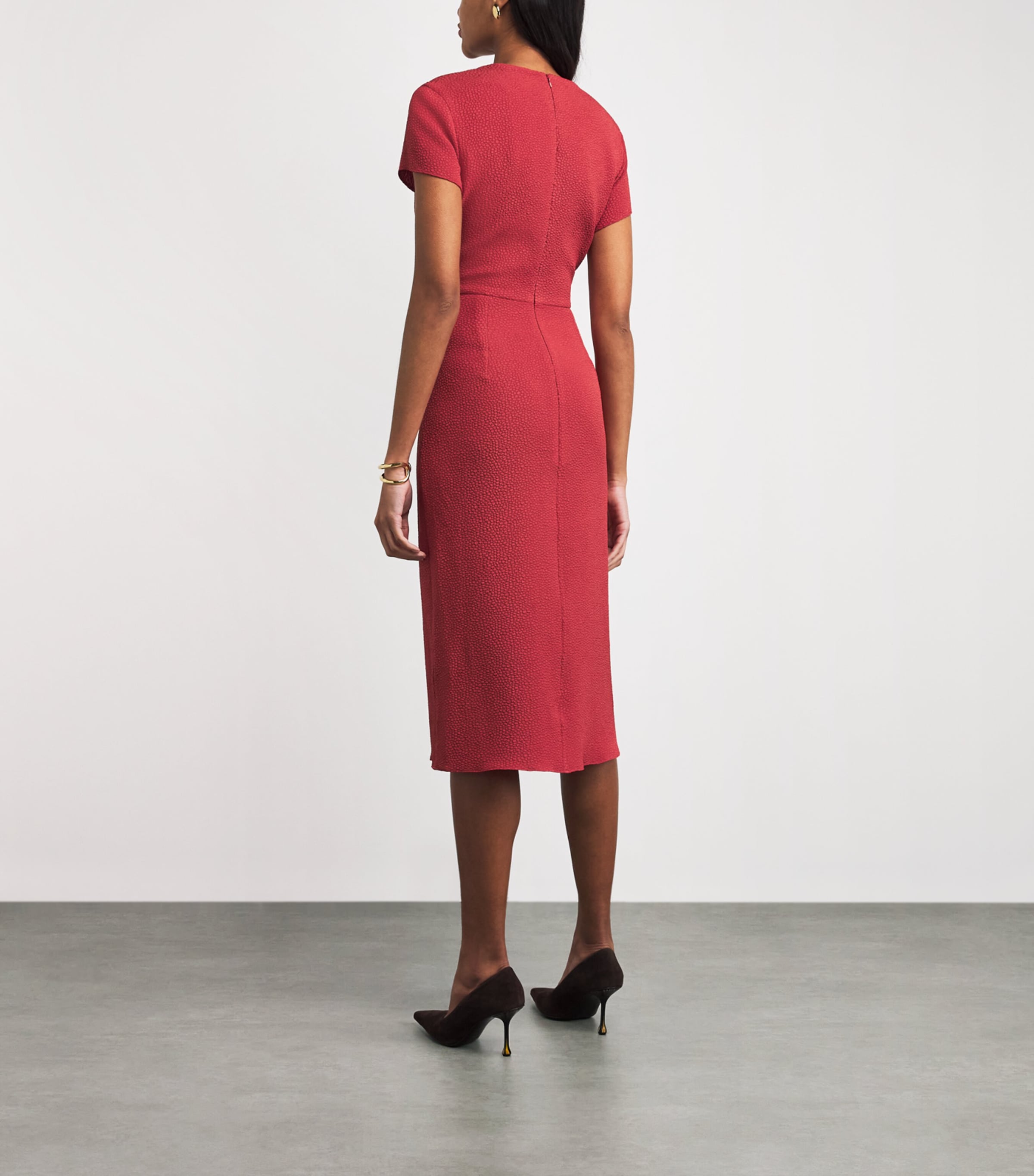 Edeline Lee Red Jacquard Tati Midi Dress | Harrods UK