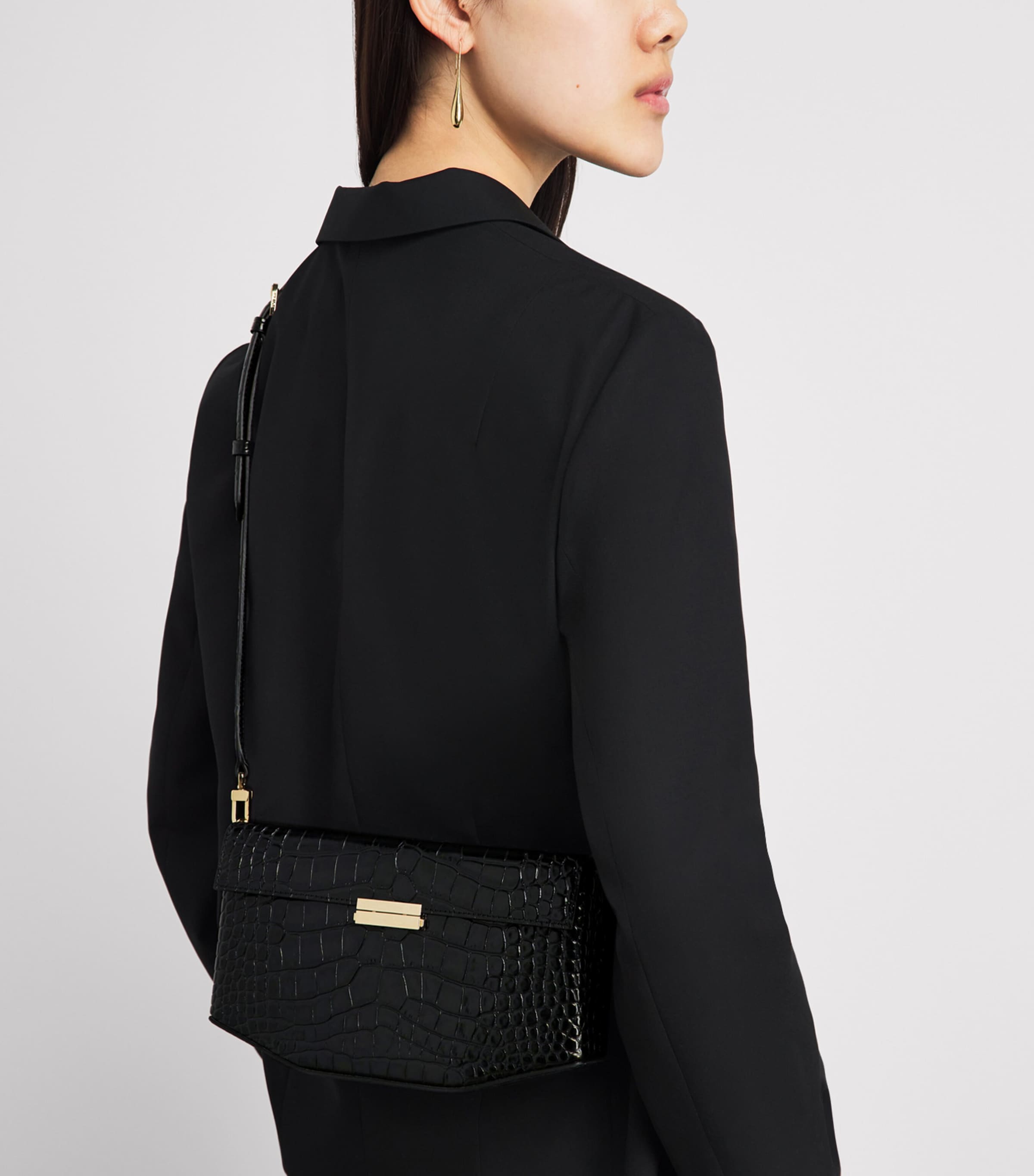 Toteme Black Croc-Embossed Leather Shoulder Bag | Harrods CA