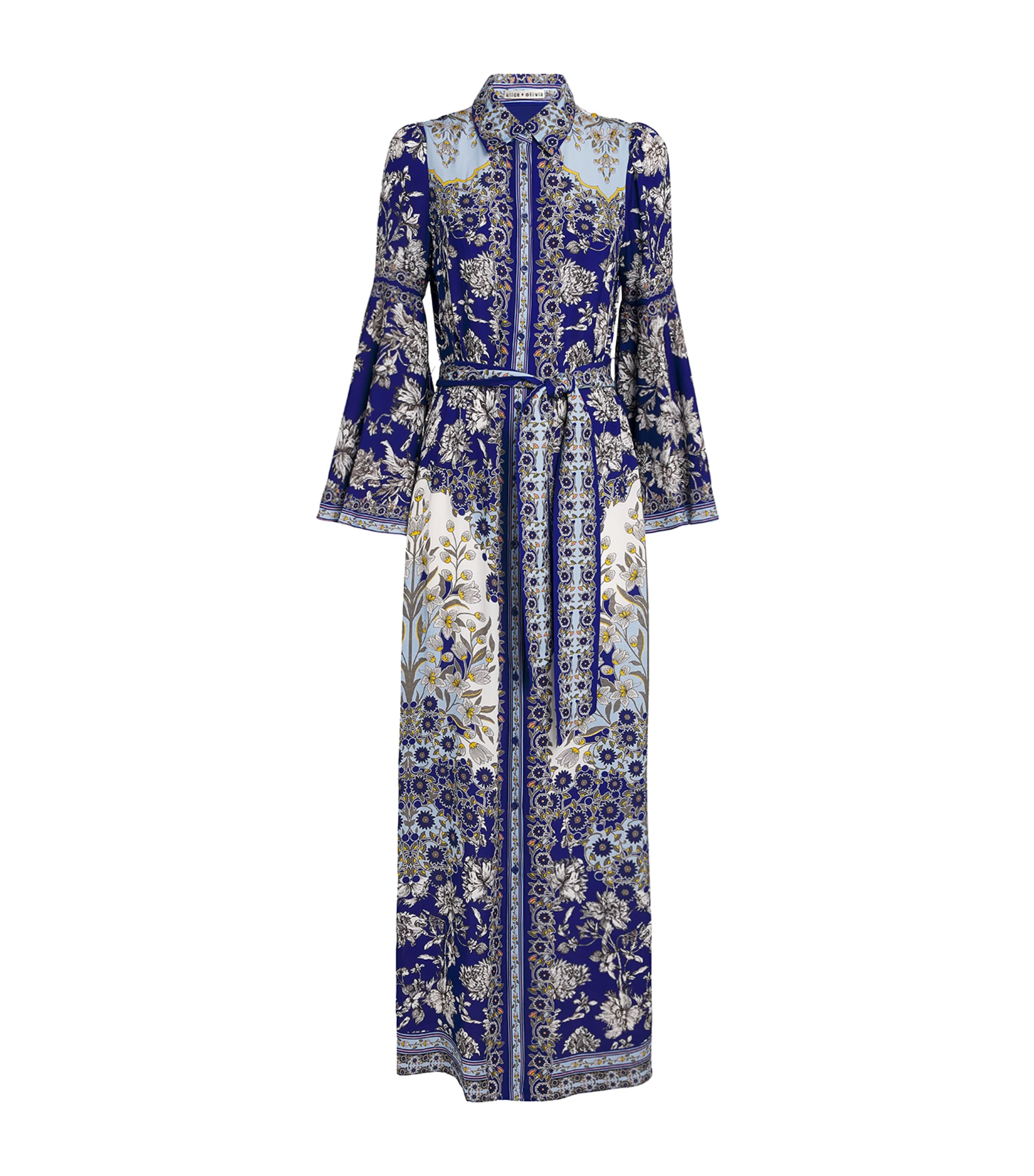 Alice+Olivia Blue Chassidy Bell-Sleeve Maxi Dress | Harrods CA