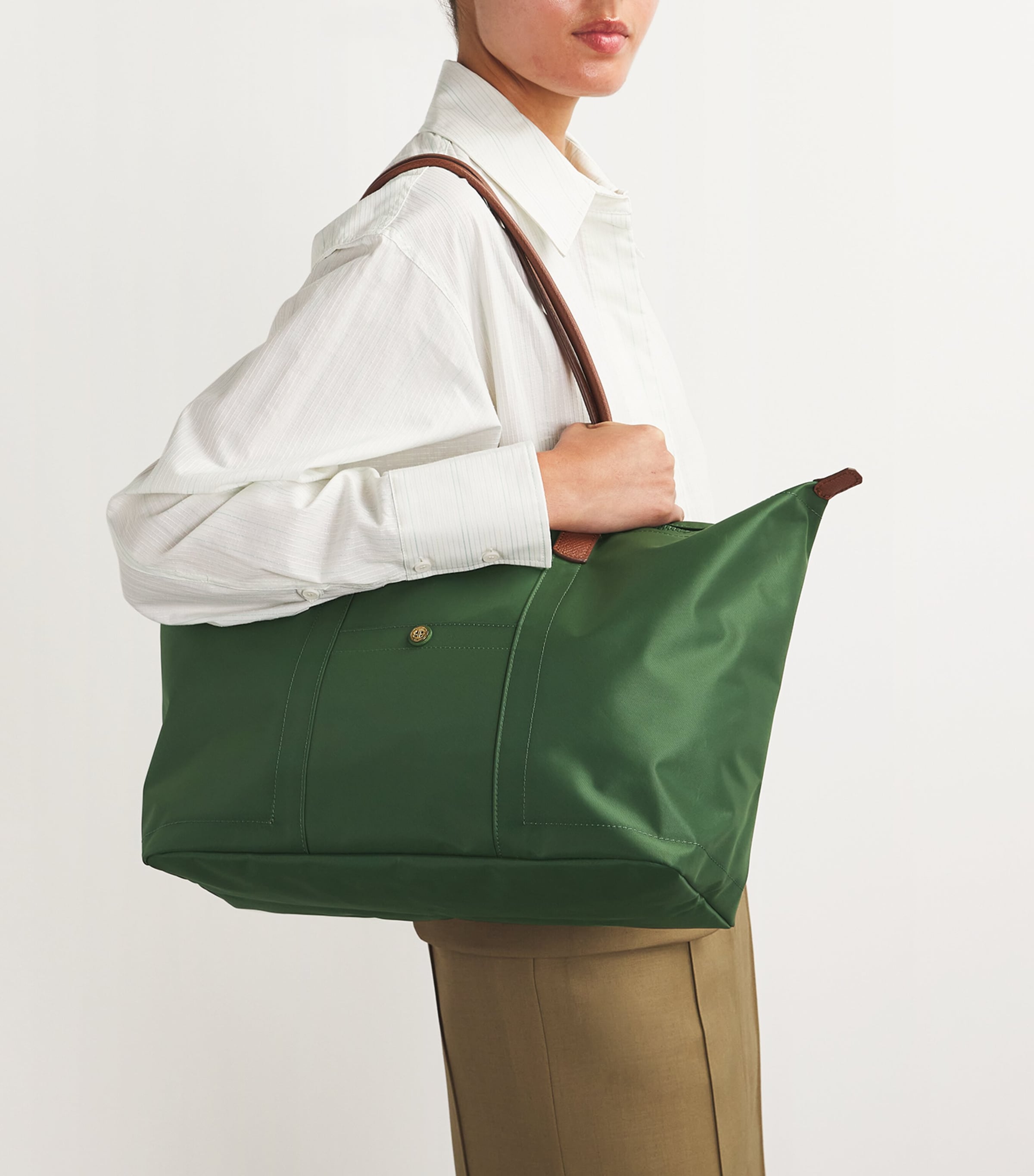 Harrods Green Medium Nylon Tote Bag | Harrods UK