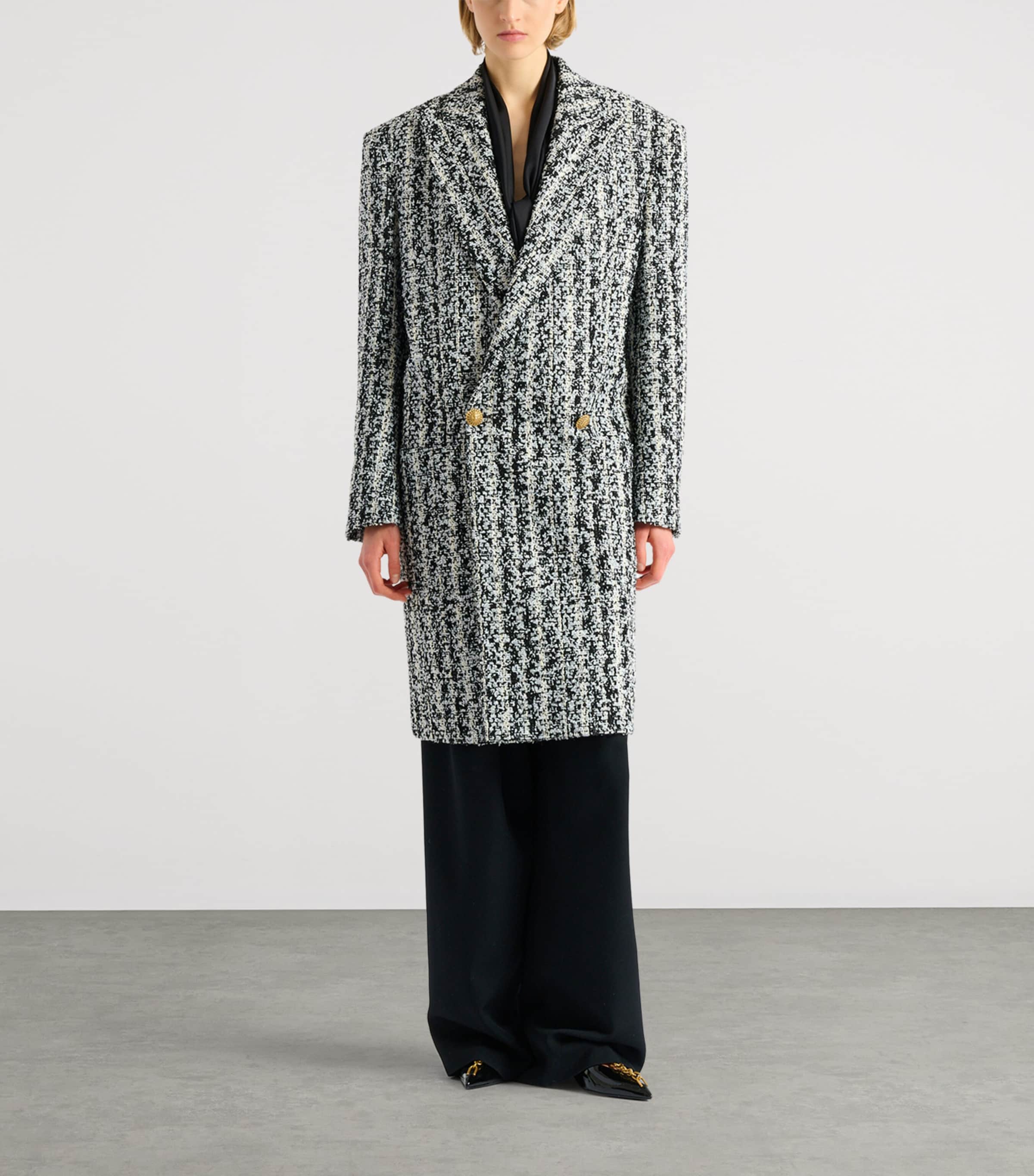 Balmain Black Tweed Overcoat | Harrods UK