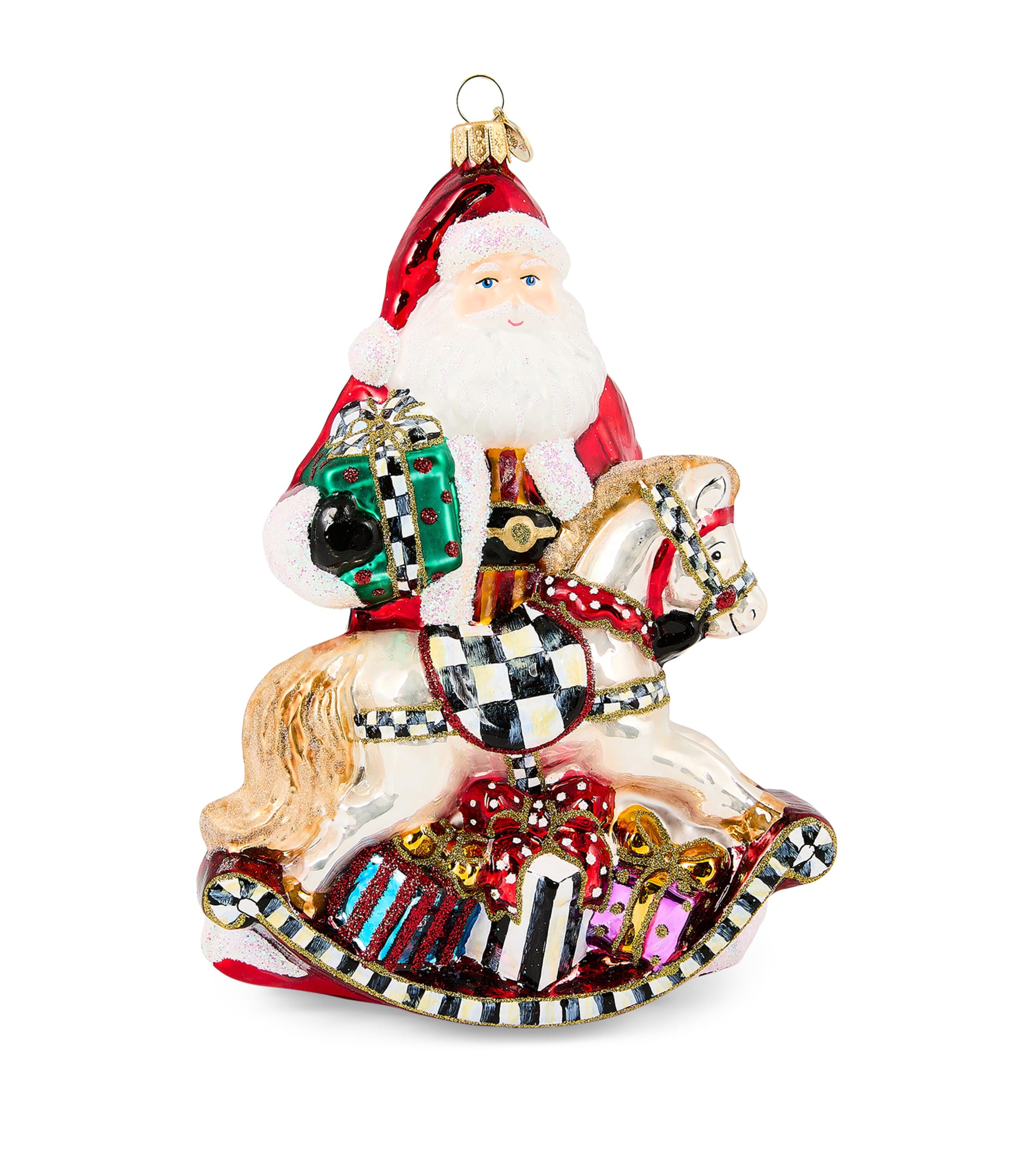 MacKenzie-Childs Glass Santa with Rocking Horse Tree Decoration ...