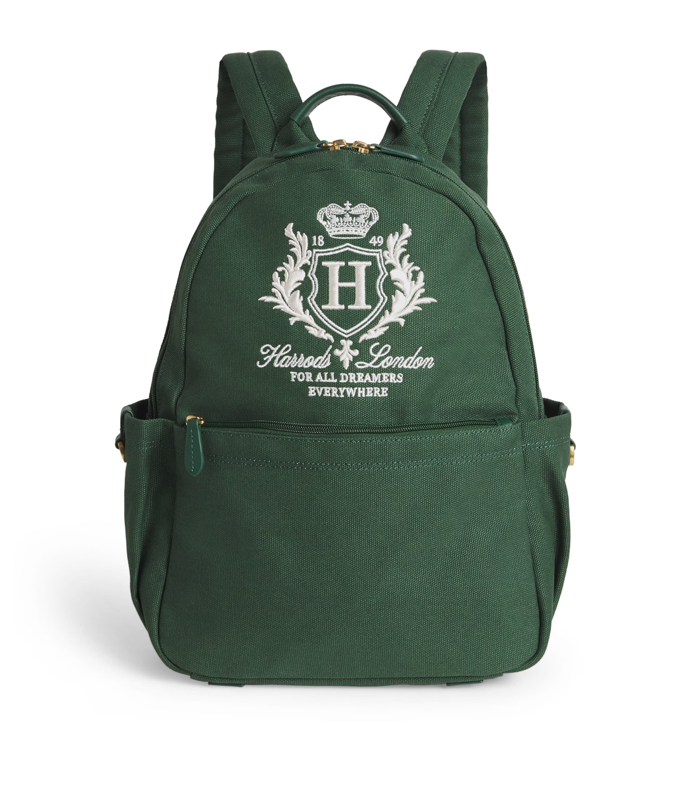 Harrods Green Cotton Embroidered Emblem Backpack | Harrods US