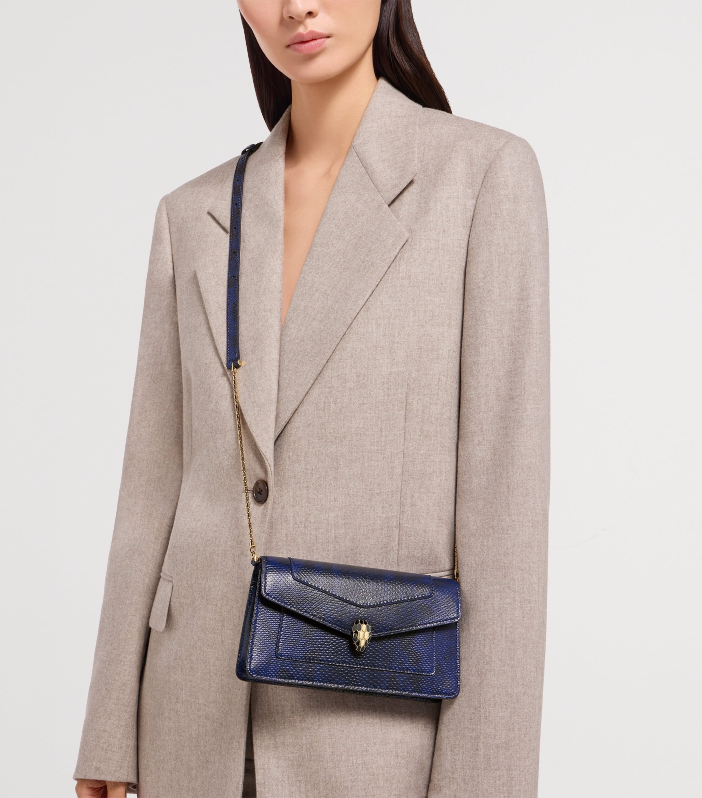 Bvlgari Blue Karung Leather Serpenti Forever Chain Pochette | Harrods NZ