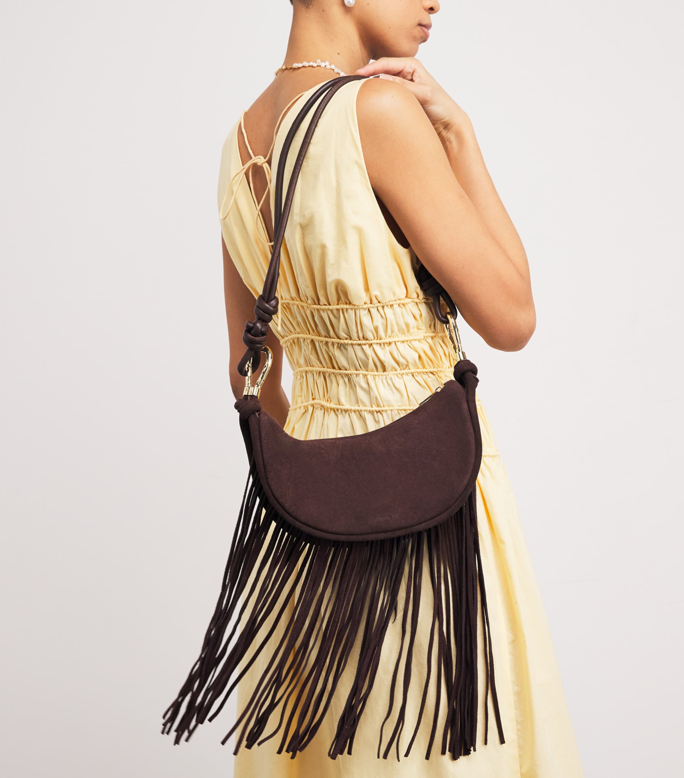 Simkhai Brown Suede Fringe Avery Cross-Body Bag | Harrods UK