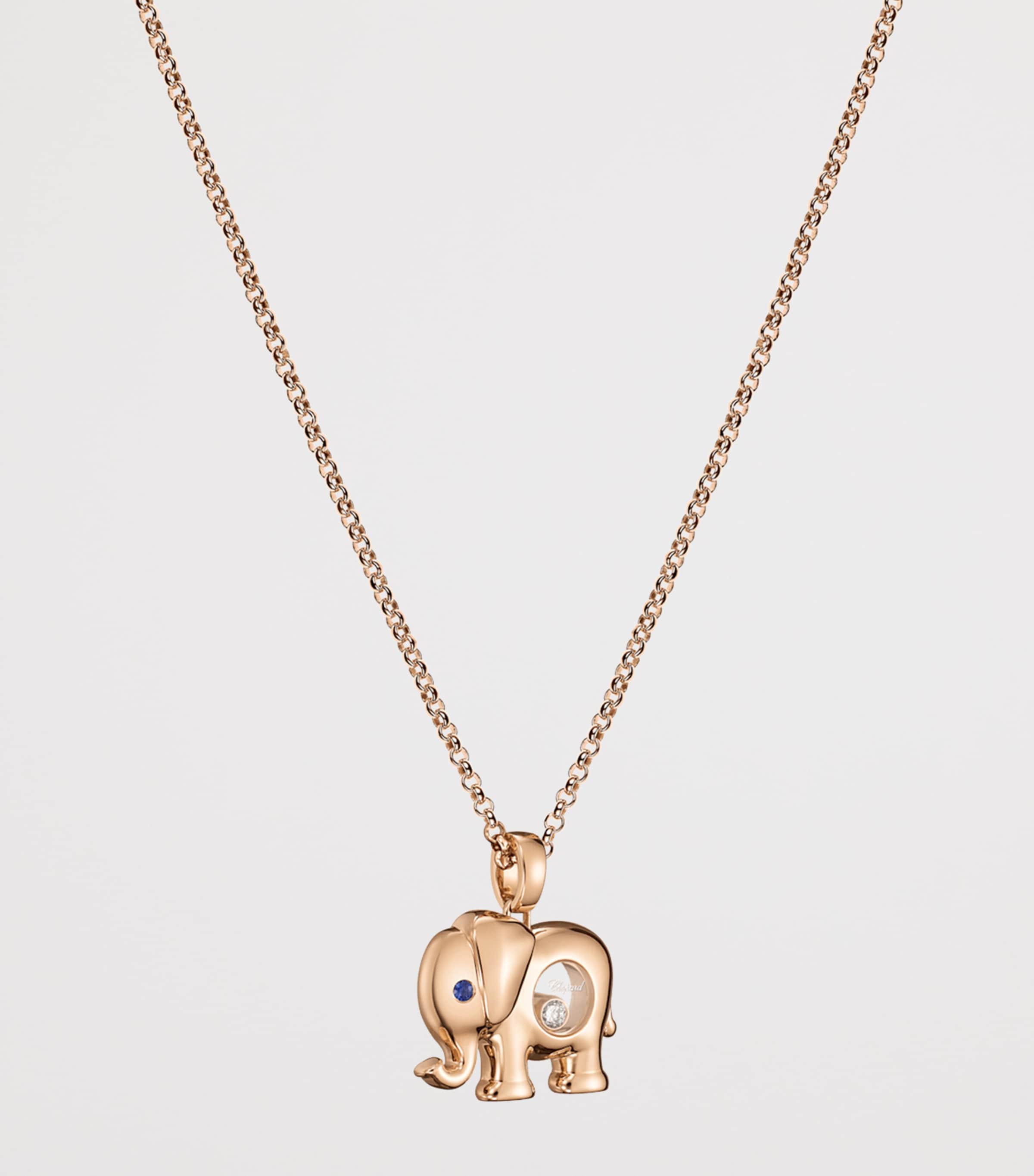 Chopard Rose Gold and Diamond Happy Diamonds Elephant Necklace | Harrods US