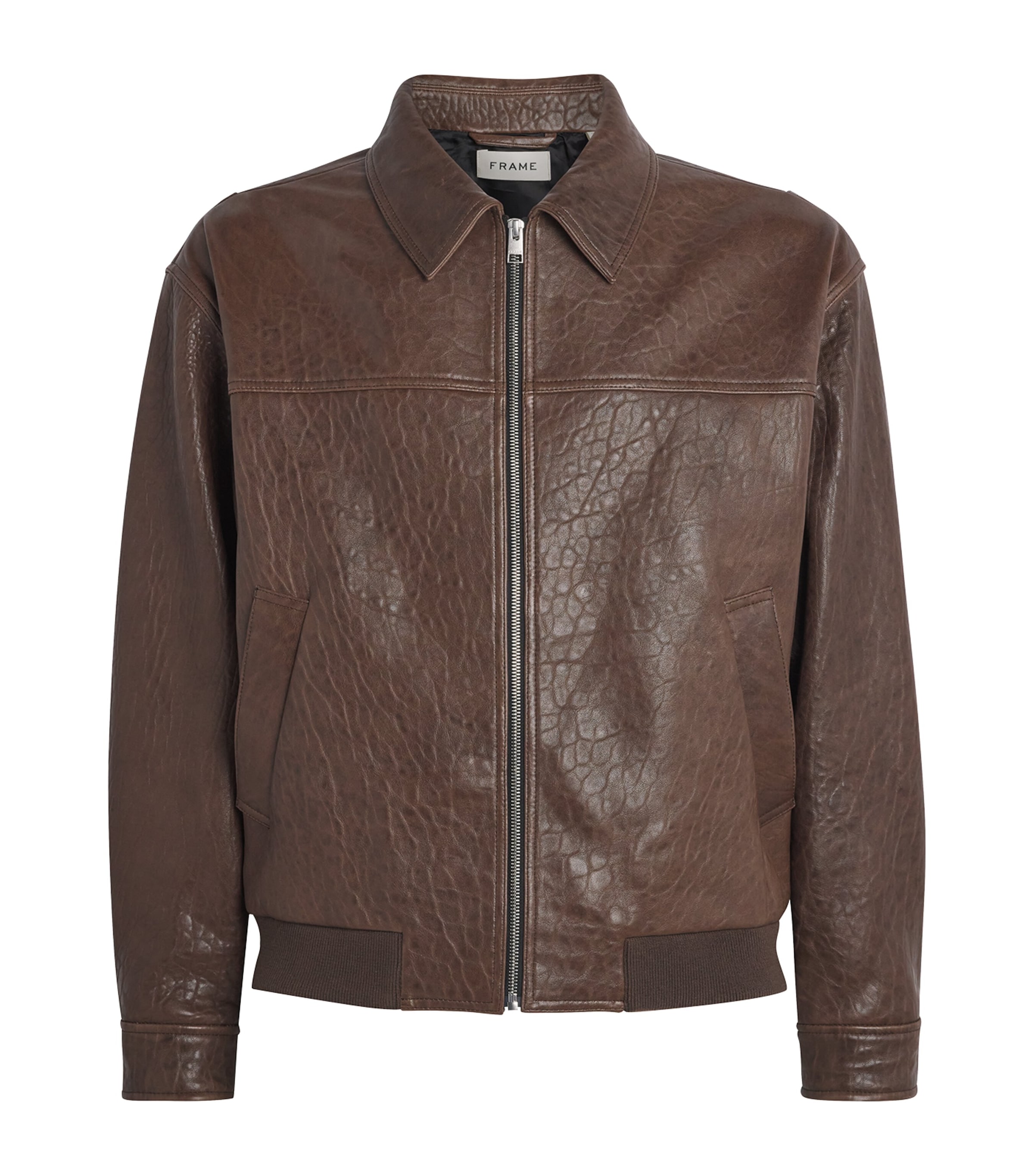 FRAME Brown Leather Bomber Jacket | Harrods AU